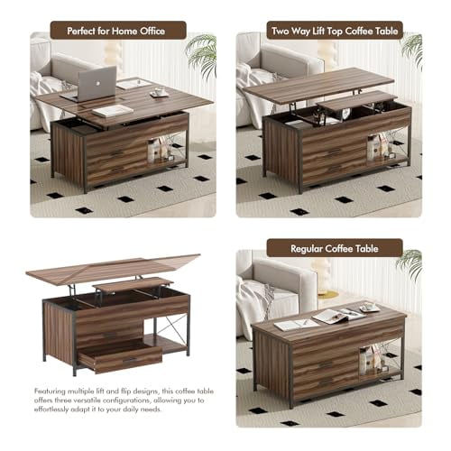 Lift Top Coffee Table with Hidden Storage, Convertible Coffee Table ...