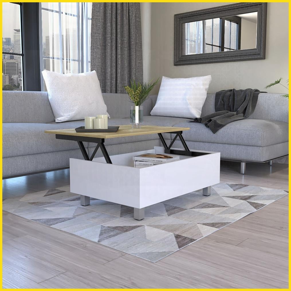 Lift Top Coffee Table with Hidden Storage – White/Light Oak Living Room ...