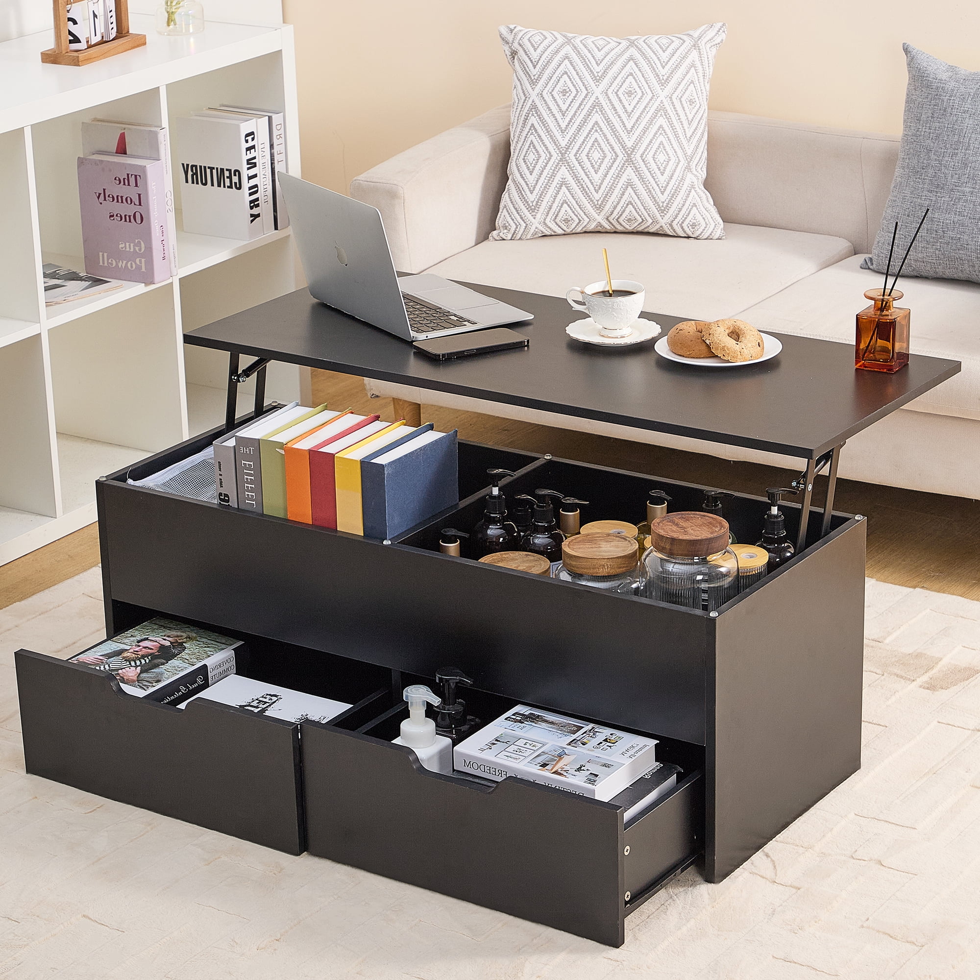 Lift-Top Coffee Table with Storage Center Tables Hidden Compartment & 2 ...
