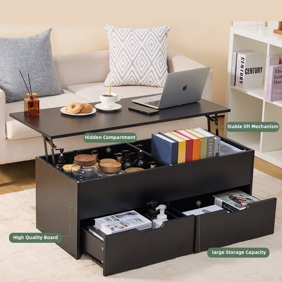 Lift-Top Coffee Table with Storage Center Tables Hidden Compartment & 2 ...