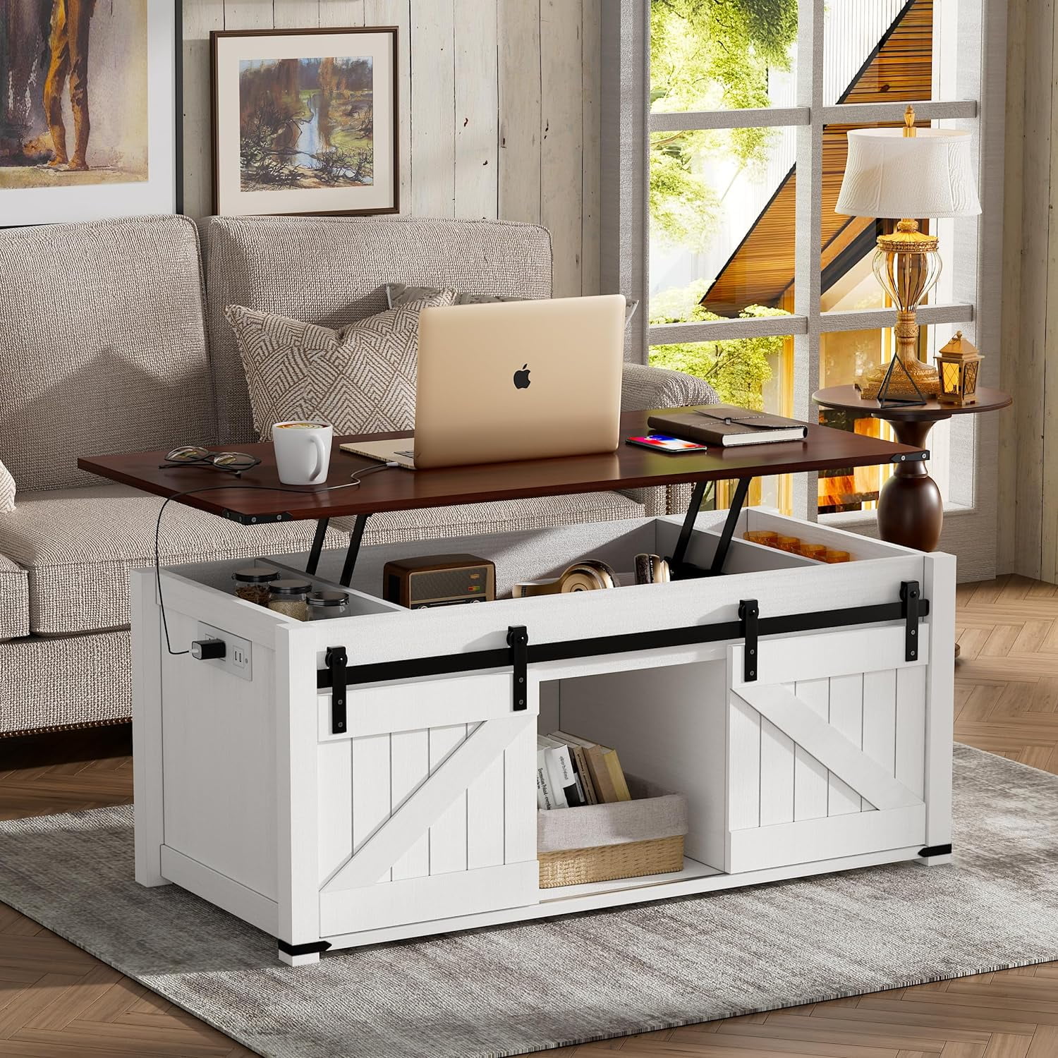 Lift Top Coffee Table with Storage,Farmhouse Coffee Table with Sliding ...