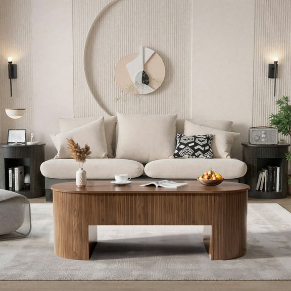 2-Piece Nesting Coffee Table Set, Modern Round Center Table with Hidden ...