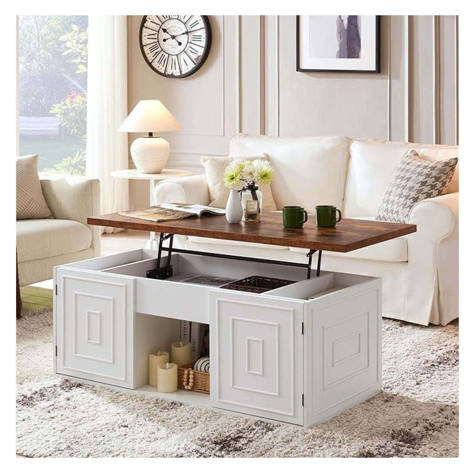 Lift Top Coffee Table with Storage, Rustic Center Table with Cabinet ...