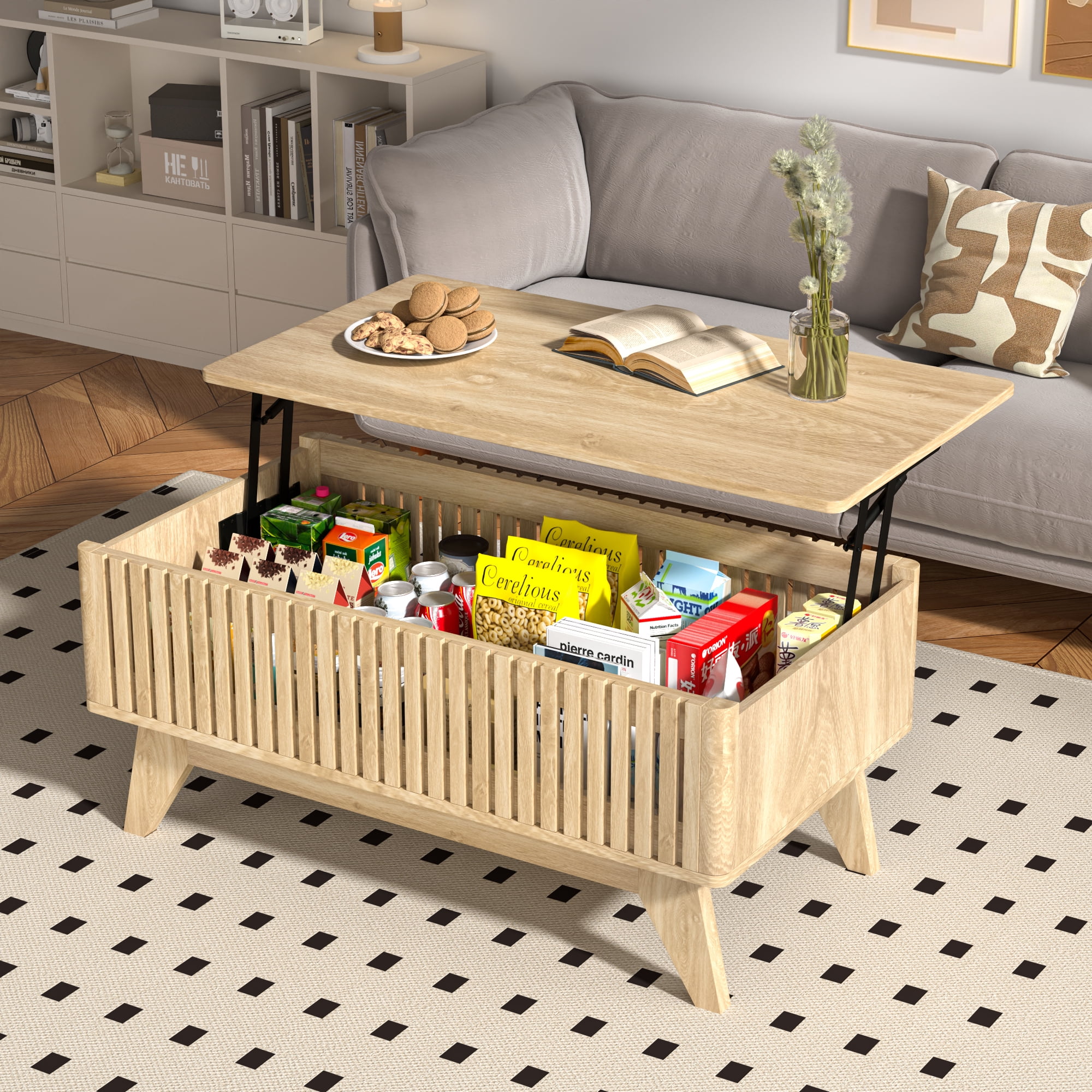 Lift Top Coffee Tables for Living Room, Rising Wooden Dining Center ...