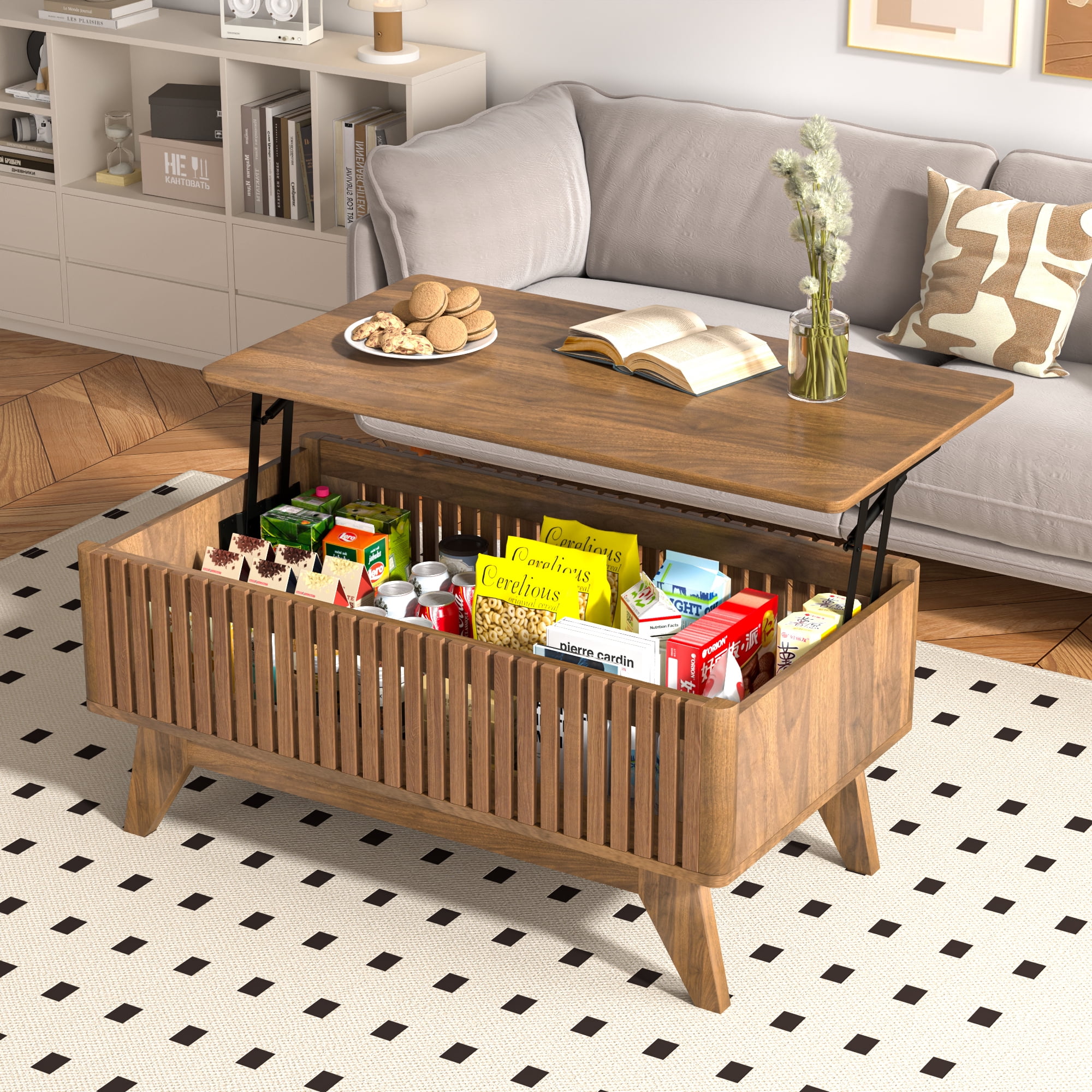 Lift Top Coffee Tables for Living Room, Rising Wooden Dining Center ...