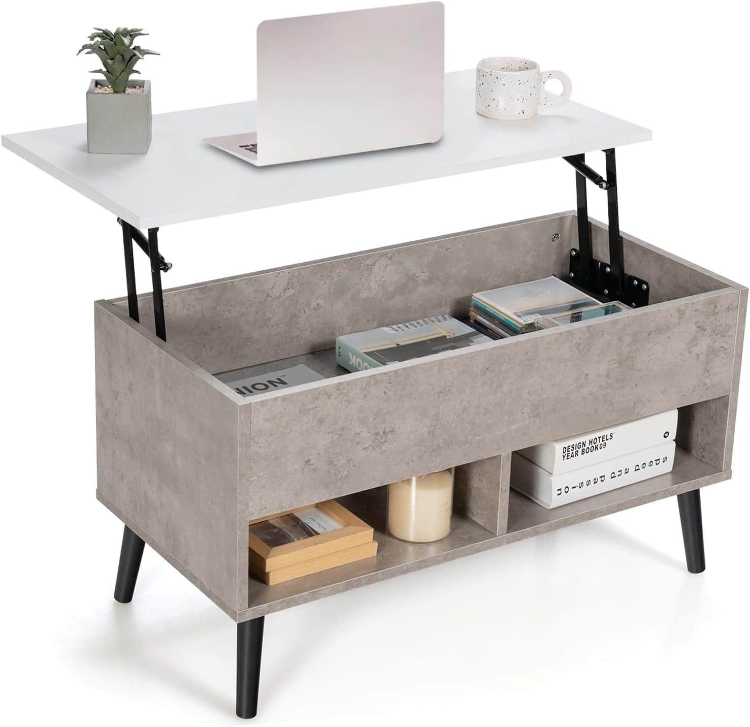 Lift Top Coffee Wooden Lift Tabletop Dining with Hidden Storage & 2 ...