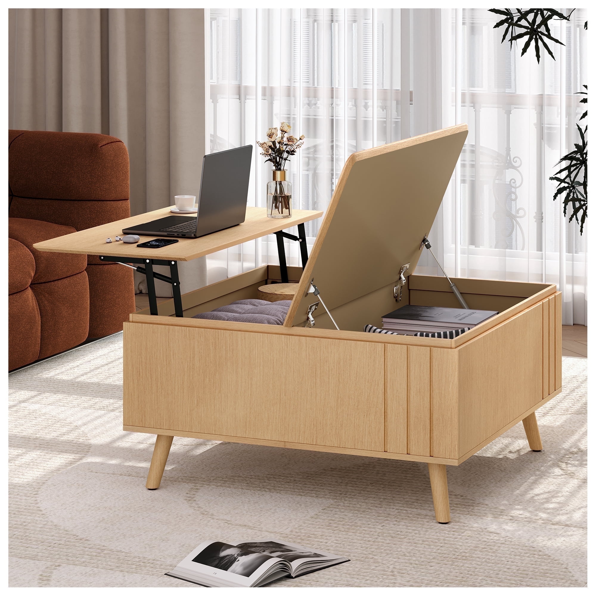 JOINICE Mid Century Modern Lift Top Coffee Table with Storage,Multi ...