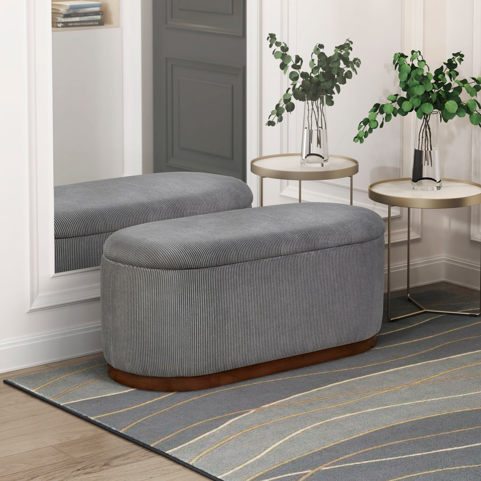 Lift-Top Storage Bench, Mid-Century Modern Upholstered Bench with Foam ...