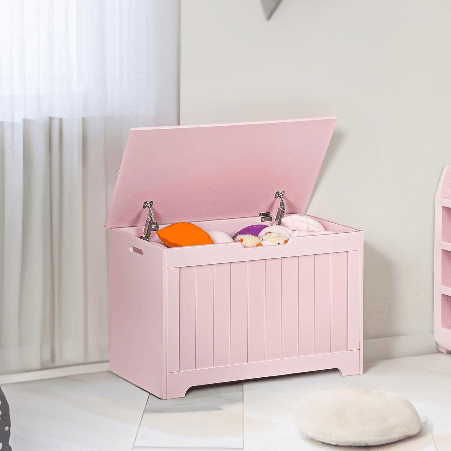 Lift Top Storage Cabinet Bench Wooden Chest Room Organizer Bin with 2 ...