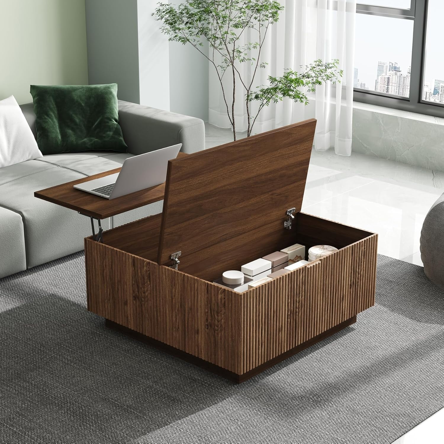 Lift Top Wood Coffee Table with Hidden Storage Compartment for Living ...