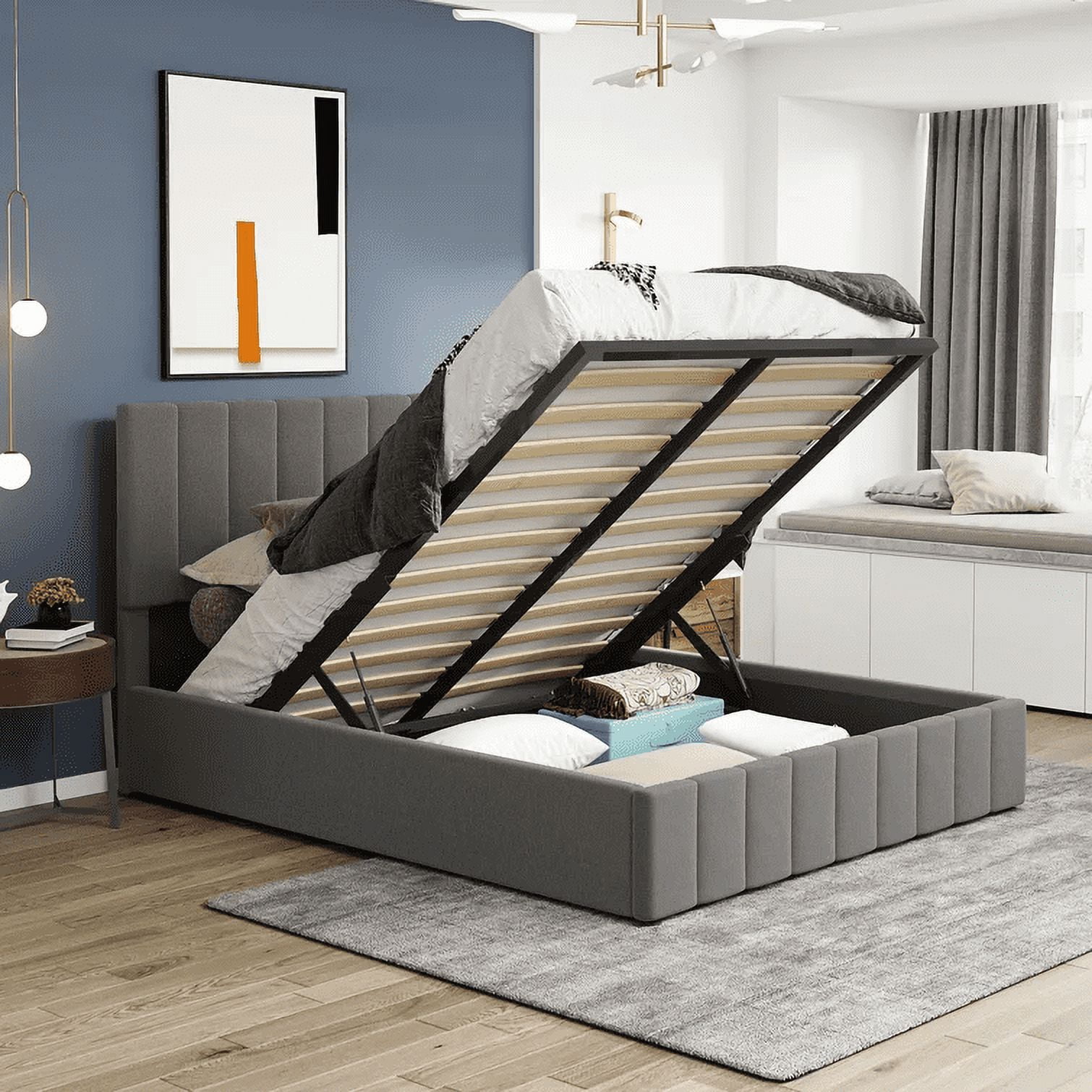 BUG HULL Queen Size Lift Up Bed Frame, Upholstered Platform Bed with ...