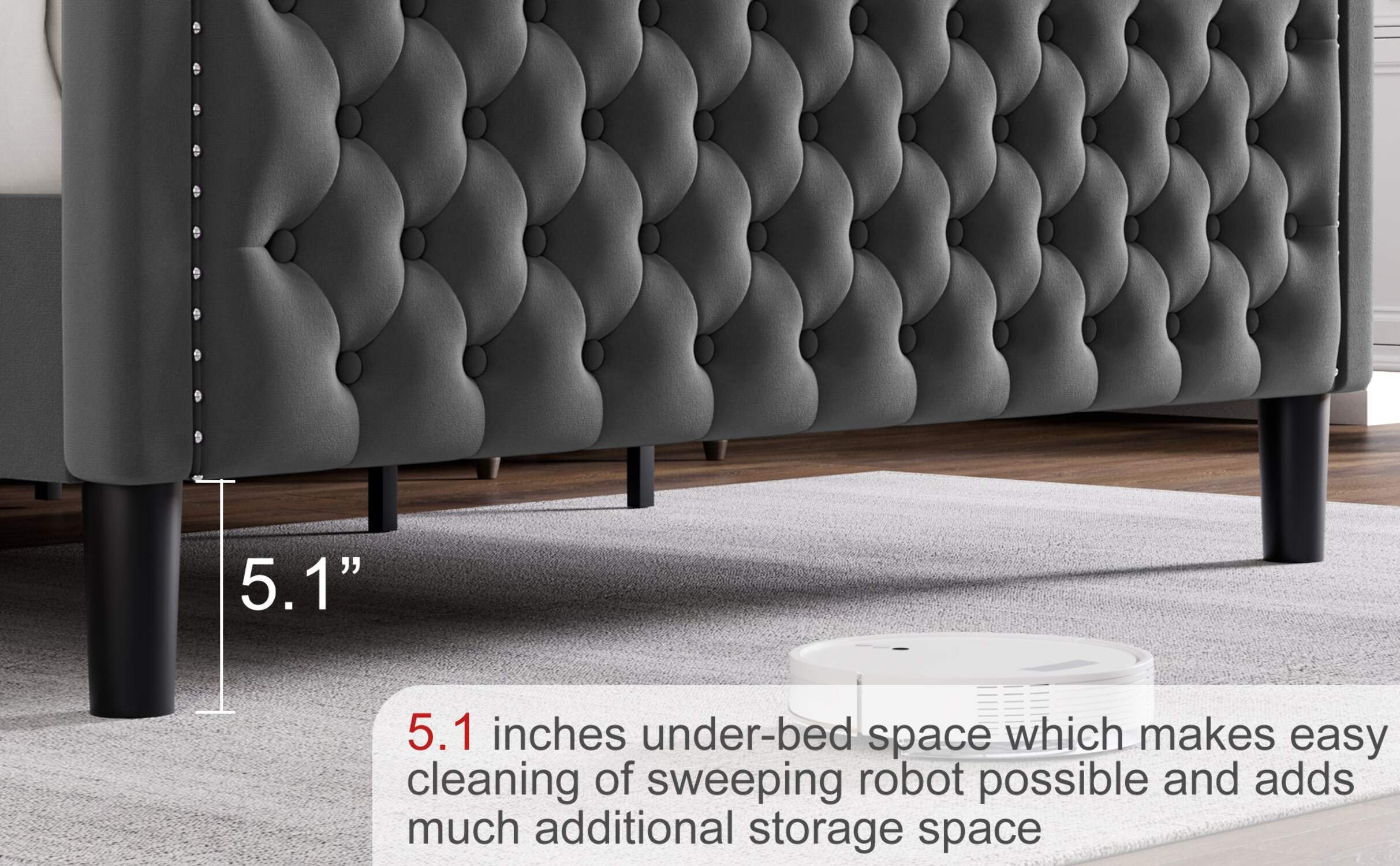 Lift Up Velvet Gray Full Size Bed Box Spring Not Required Full Gray ...