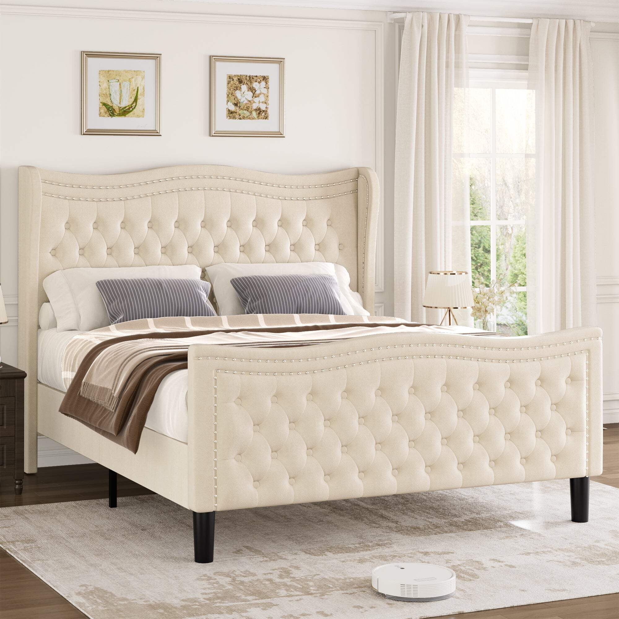 Lift Up Velvet Beige King Size Bed Box Spring Not Required King Beige ...