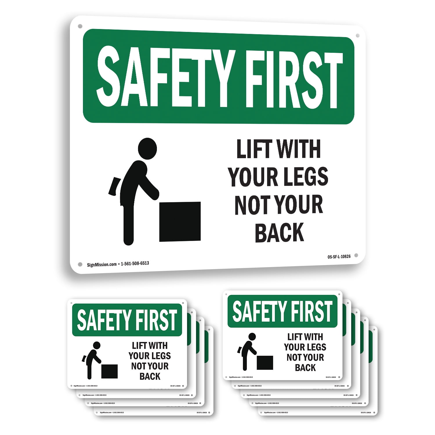 Lift With Your Legs Not Your Back OSHA SAFETY FIRST Rigid Plastic Sign ...