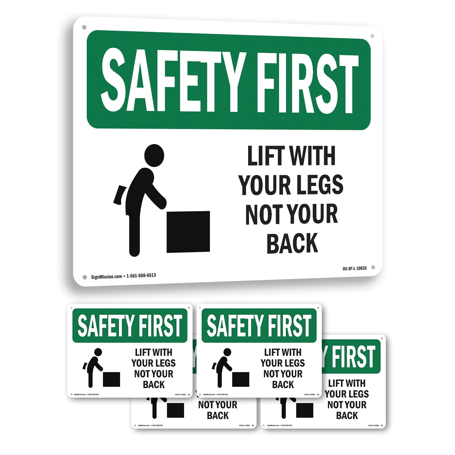 Lift With Your Legs Not Your Back OSHA SAFETY FIRST Rigid Plastic Sign ...