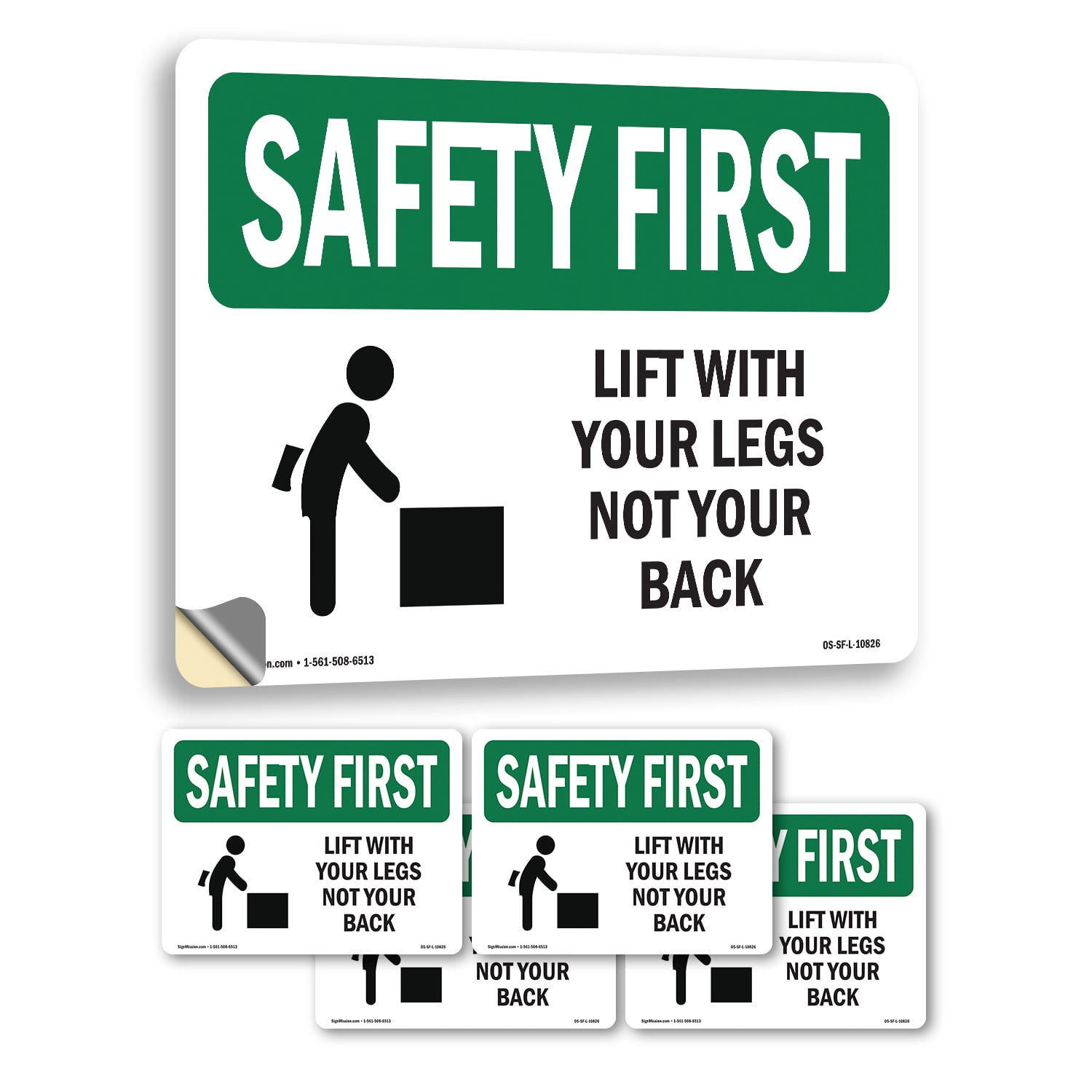 Lift With Your Legs Not Your Back OSHA SAFETY FIRST Vinyl Decal Label 7 ...