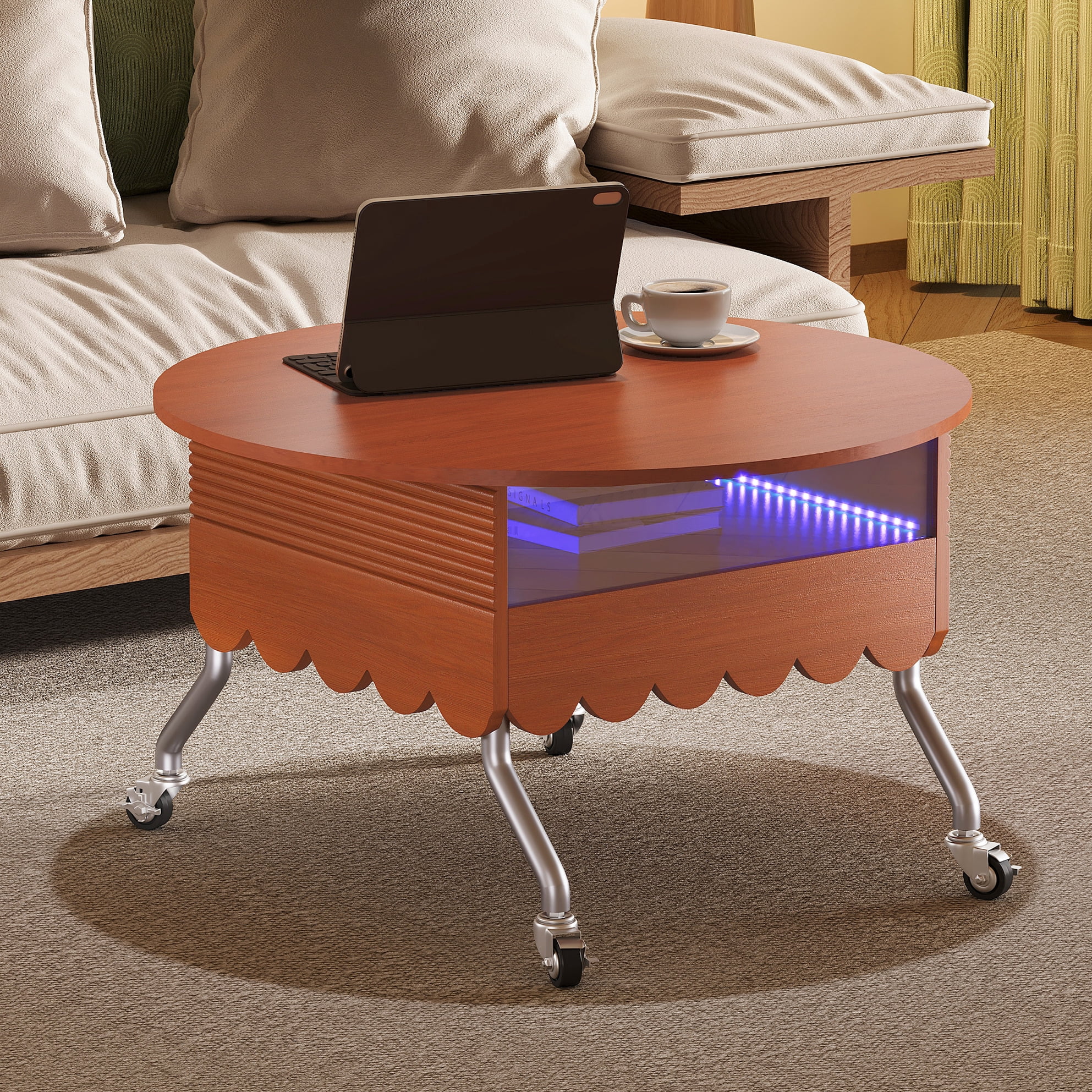Lift-top Coffee Table With Multi-color Feature And Maneuverable Wheels ...