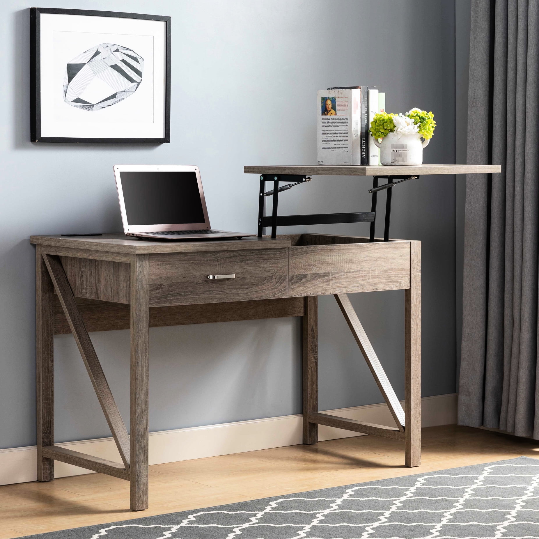 Lift-top Desk For Home Office Efficiency With Drawer And /power Outlet ...