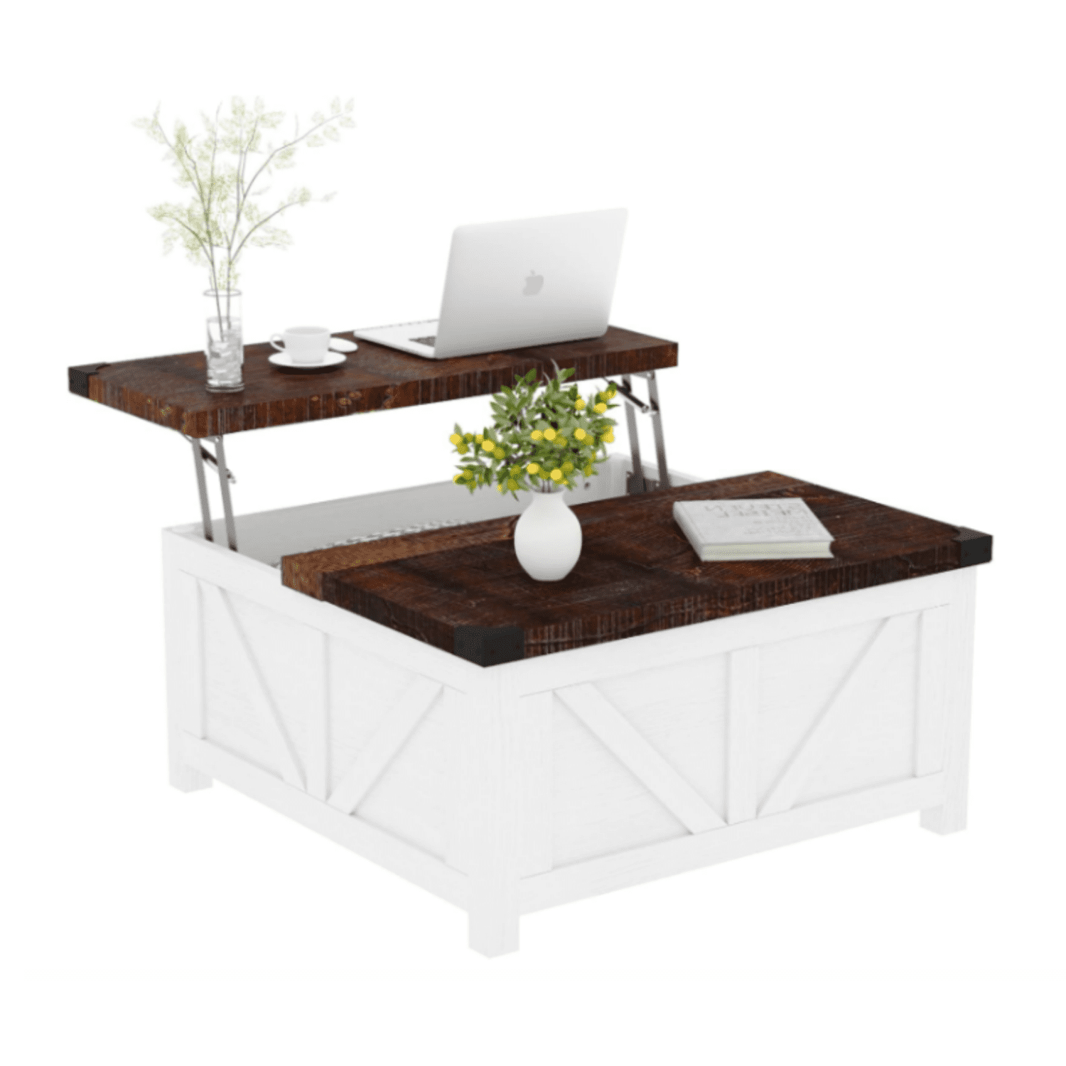Lift top coffee table with storage rustic wood cocktail table, square ...