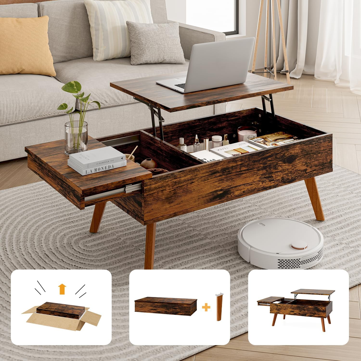 Lift top coffee table, ten minute install coffee table with hidden ...