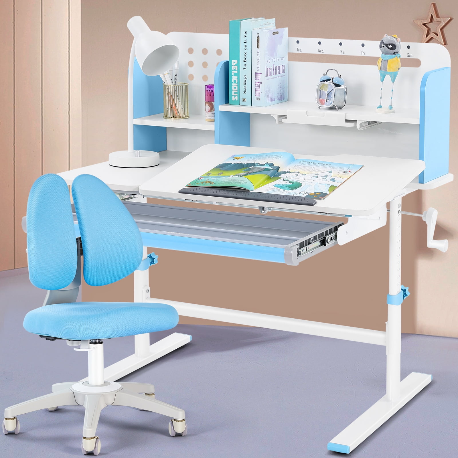 Liftable Height Adjustable Kids Study Desk & Chair Set Ergonomic ...