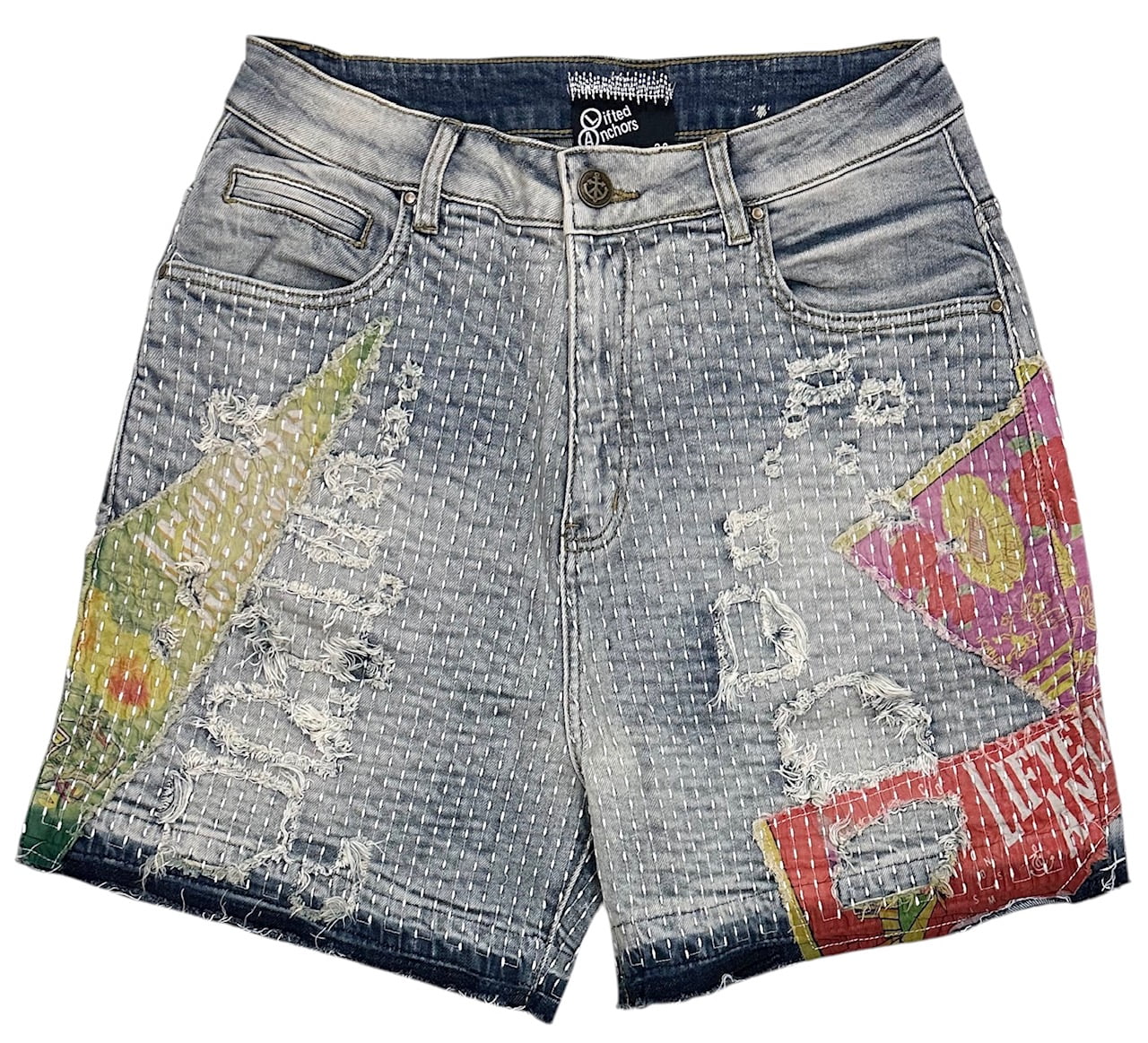 Lifted Anchors Men's Maria Boro Distressed Rip & Repair Patchwork Denim ...