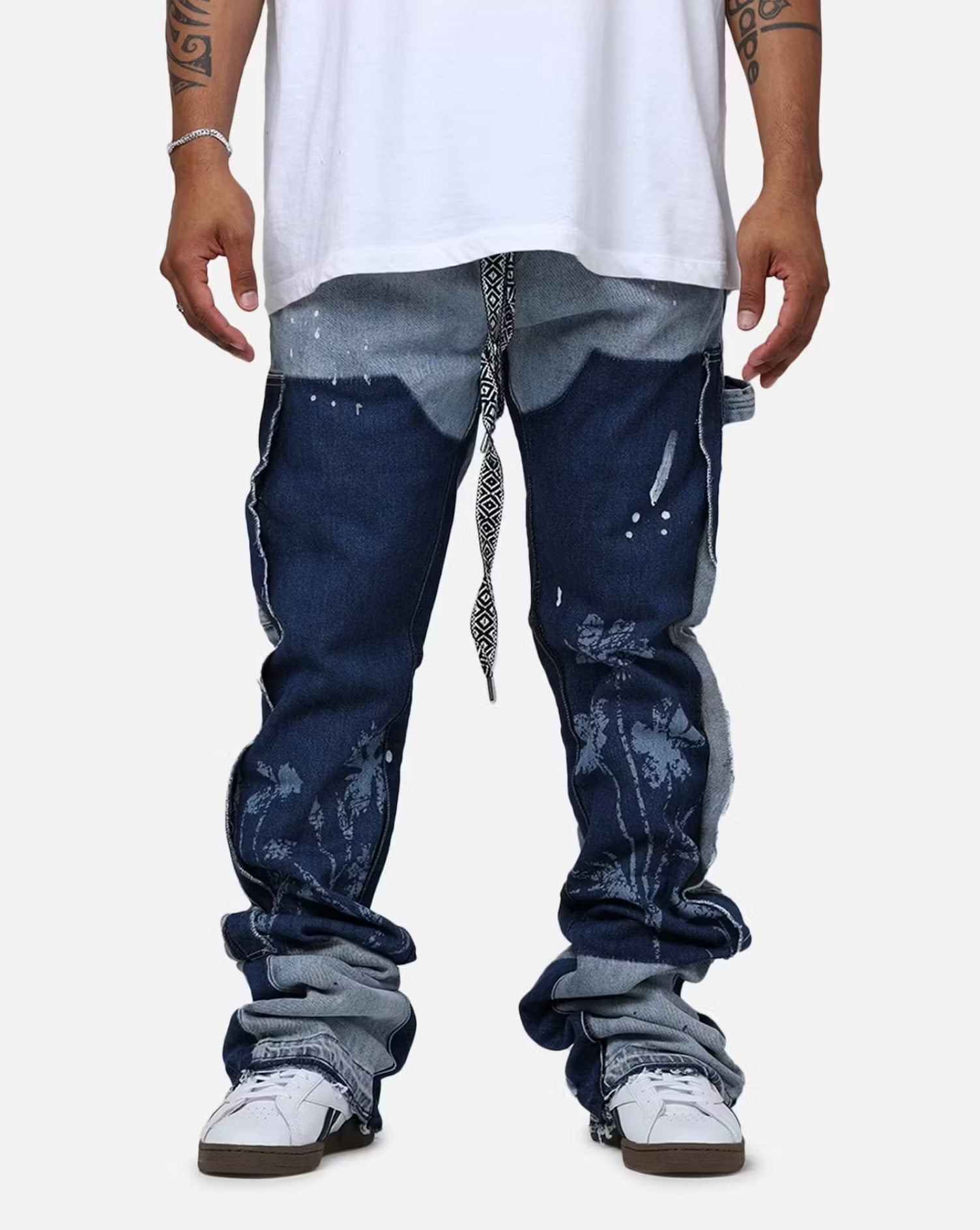 Lifted Anchors Men's Venus Floral Flared Leg Stacked Denim Jeans (38 ...