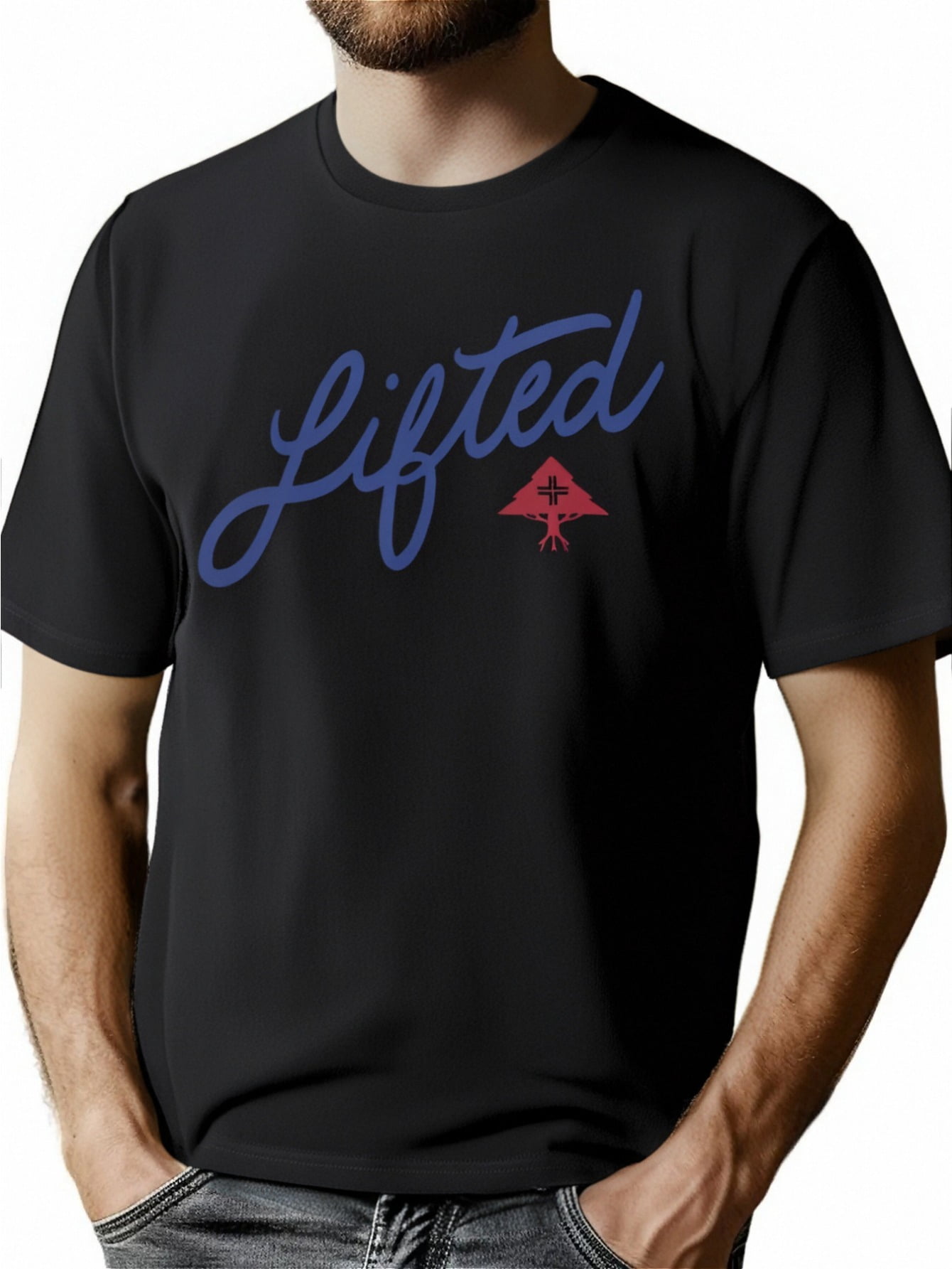 Lifted" Men's Black Cotton T-Shirt - Casual, Short Sleeve, Crew Neck ...