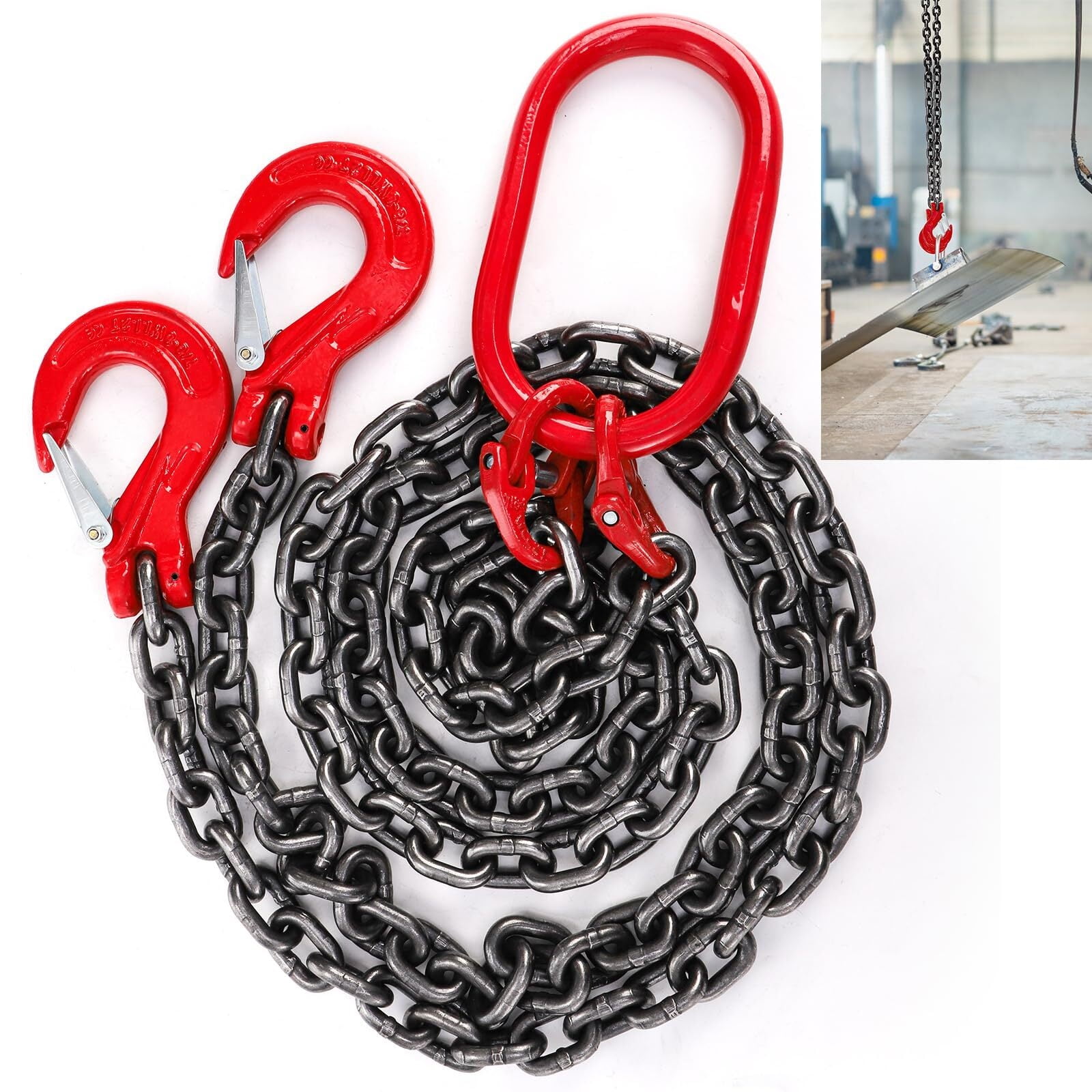 Lifting Chain Sling, 5/16 Inch x 5 Ft Double Leg Lifting Chains with Grab Hooks, 3 Ton G80 Alloy ...