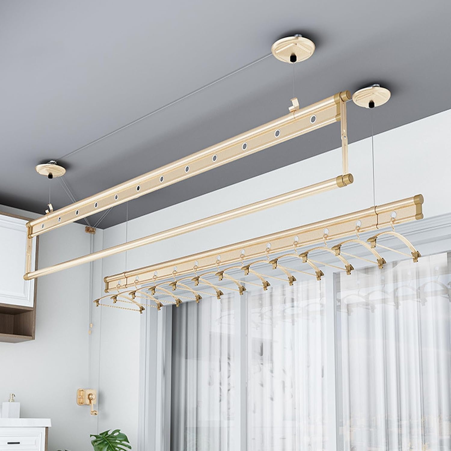 Lifting Clothes Hanger, Hand Operated Ceiling Mounted Clothesline ...