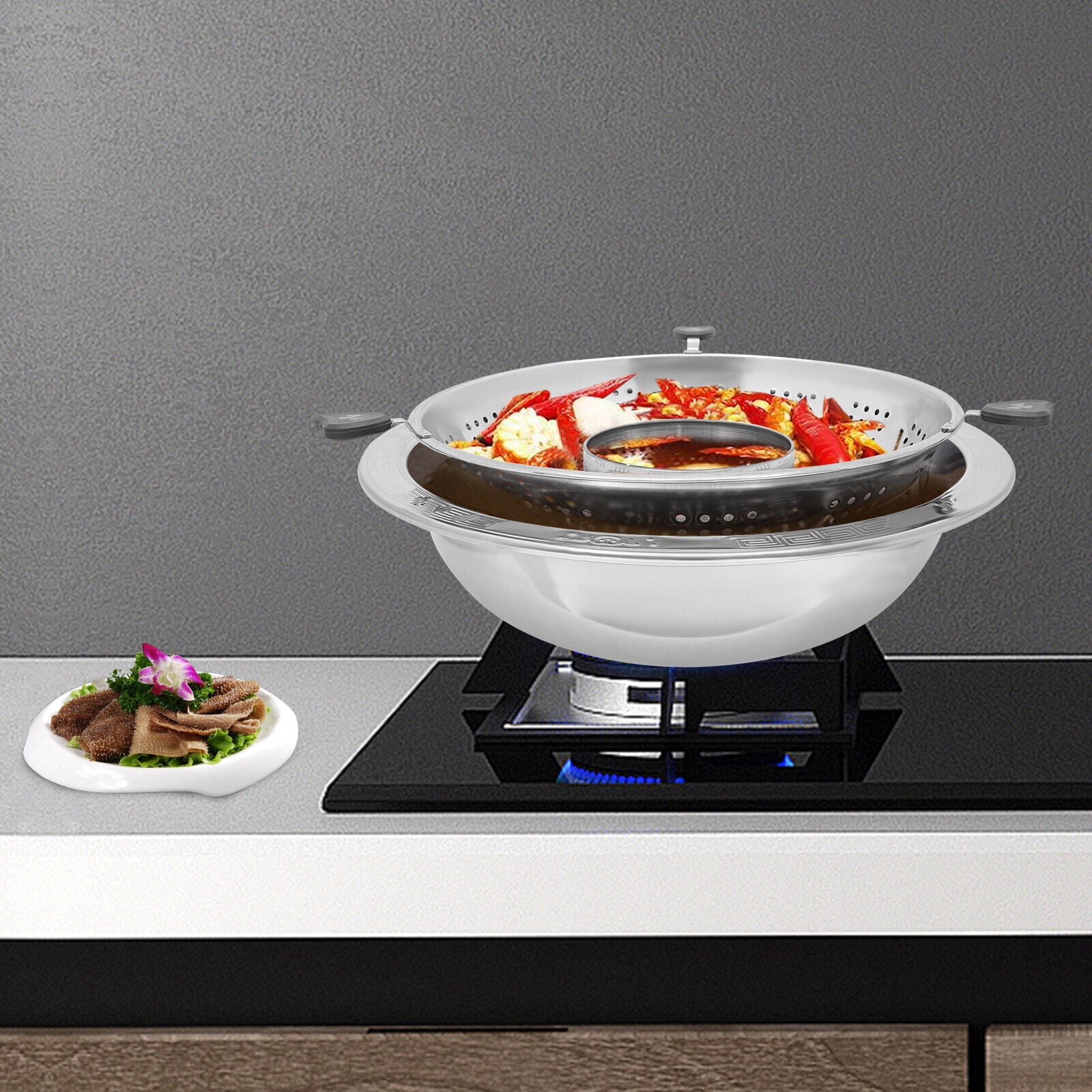 Lifting Hot Pot, 16.7in Stainless Steel with Removable Filter Grid, 8 ...