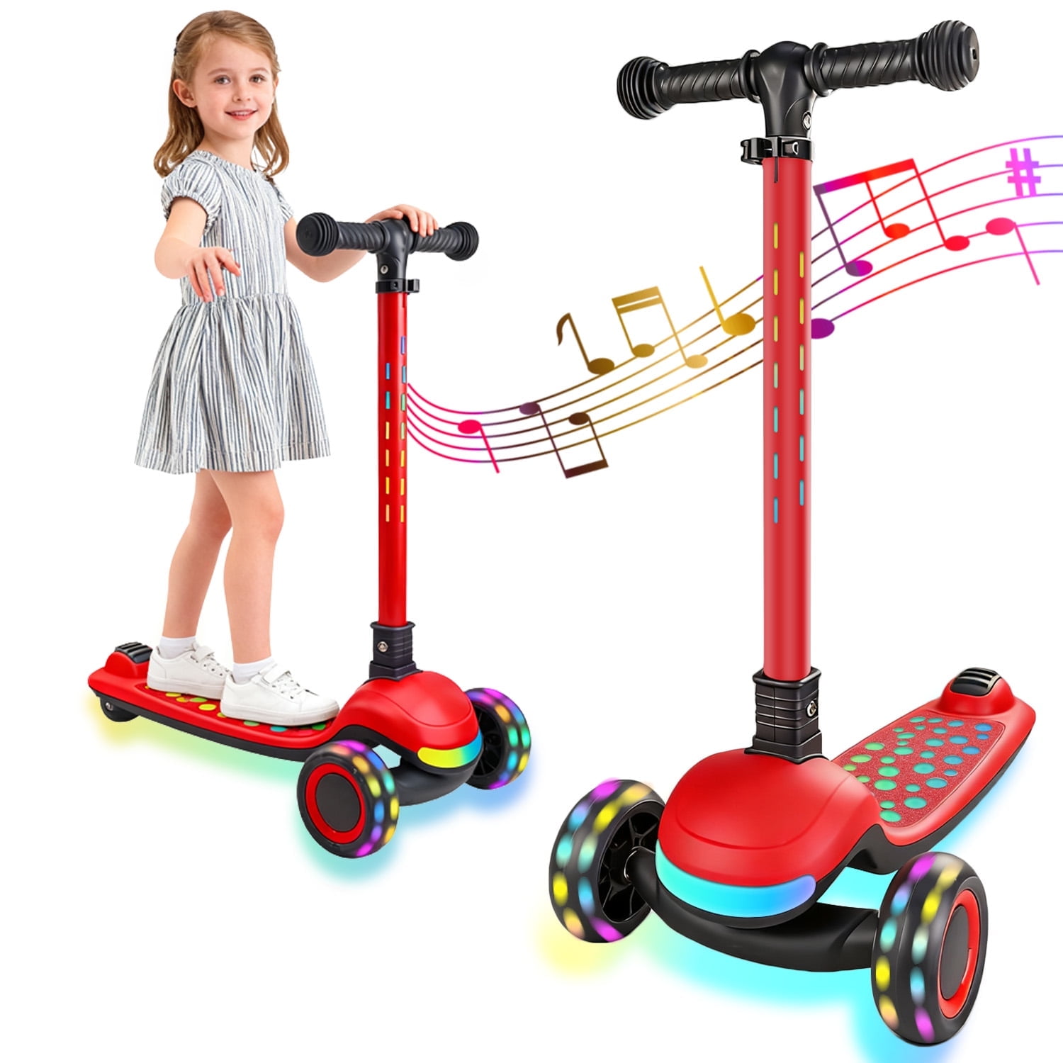 Light Up 3 Wheel Kick Scooter for Kids Toddlers Girls with LED Sync ...