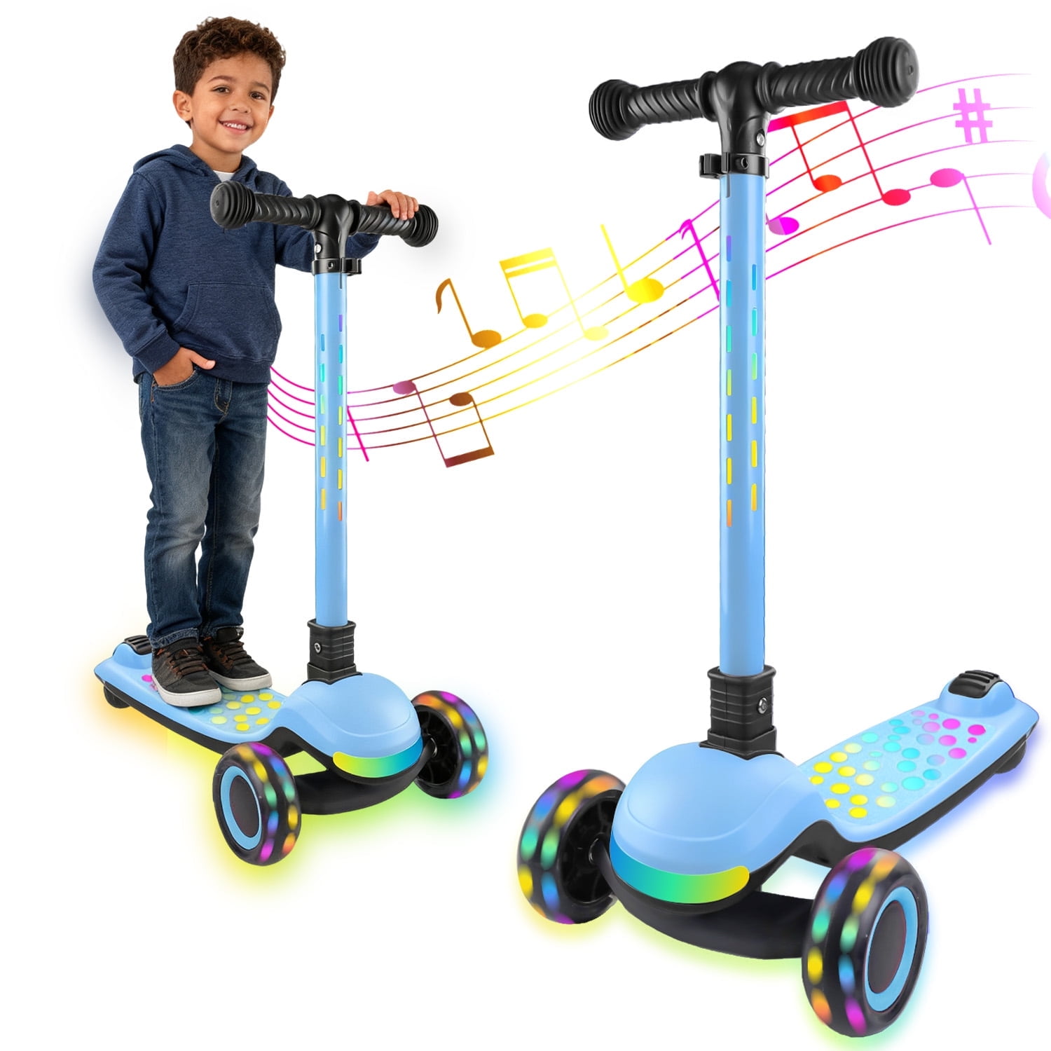 Light Up 3 Wheel Kick Scooter for Kids Toddlers Girls with LED Sync ...
