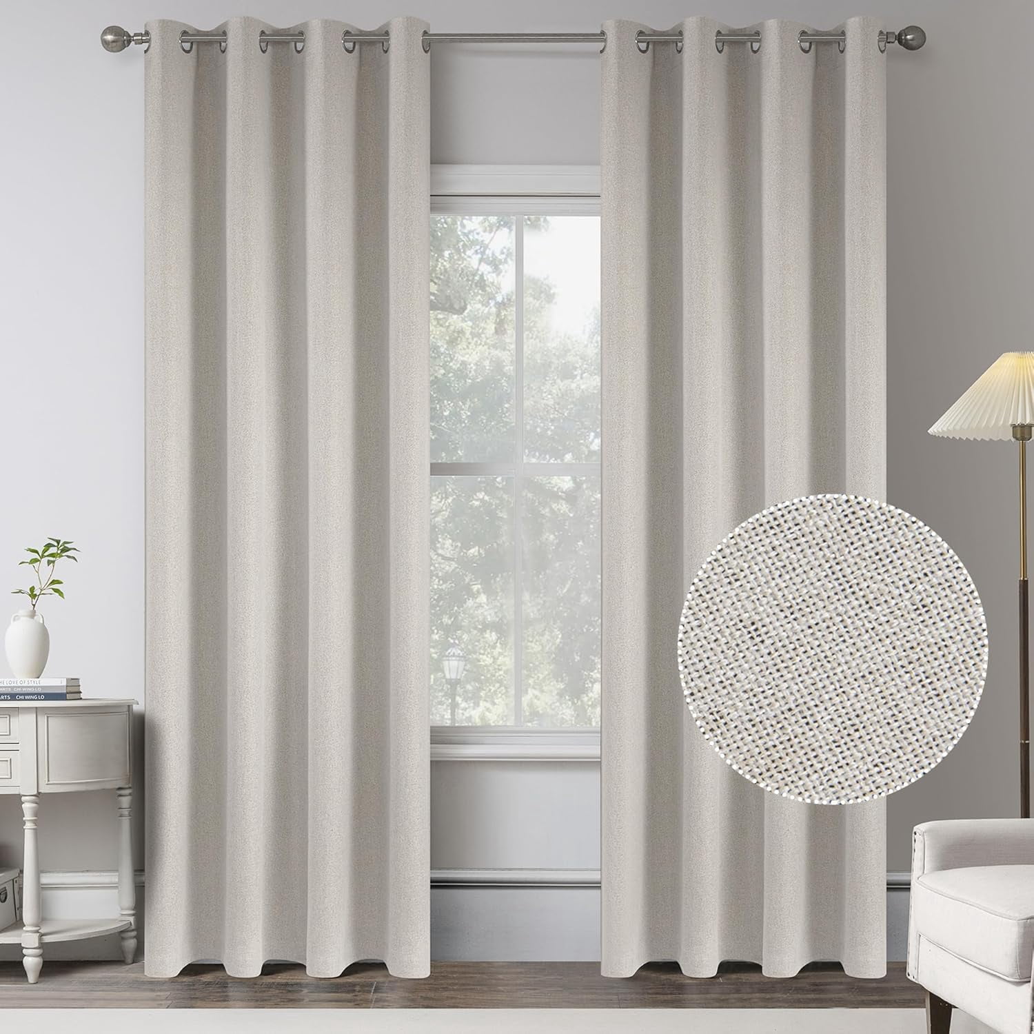 Light Beige Linen 100% Blackout Curtains 84 inch length for Bedroom ...