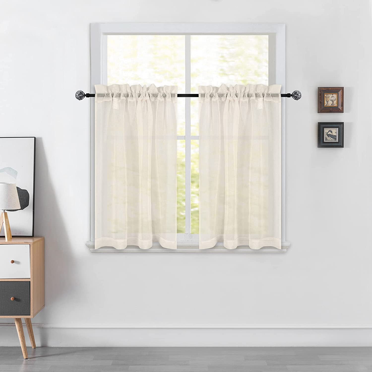 Light Beige Short Sheer Kitchen Curtains 36 inch Length Tier Curtains ...