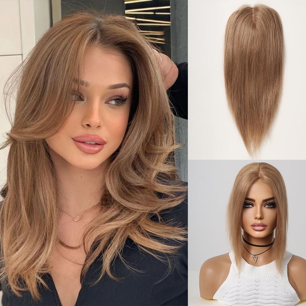 Light Blonde 100% Human Hair Toppers Silk Base Hairpieces for Women ...