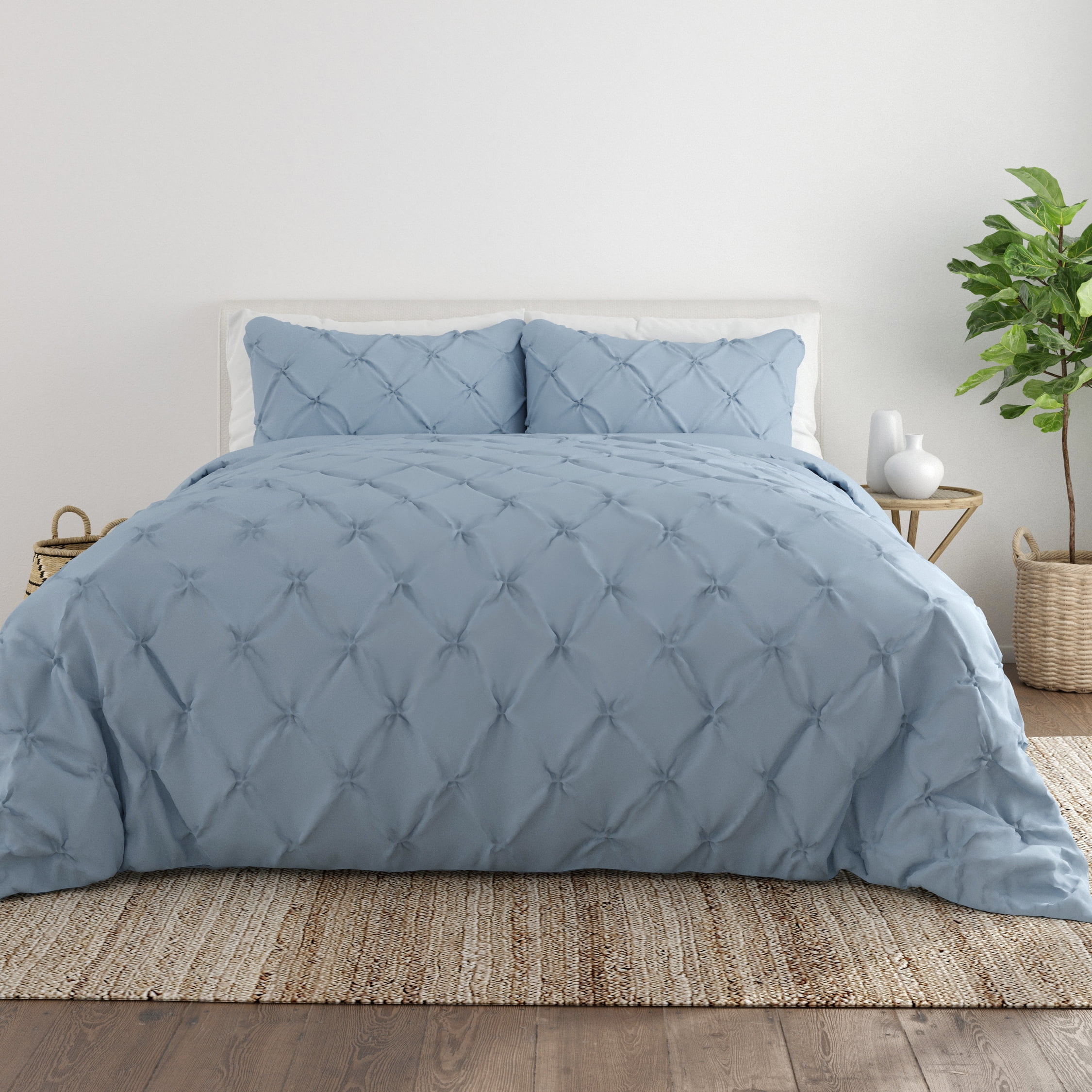 Noble Linens Light Blue Pinch Pleat 3-Piece Duvet Cover Set, King/Cal ...