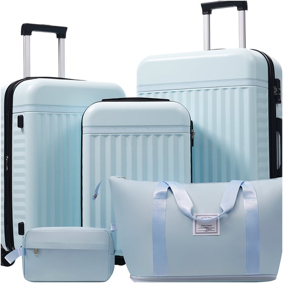 Light Blue 5-Piece ABS Hardside Luggage Set with TSA Lock, Expandable ...