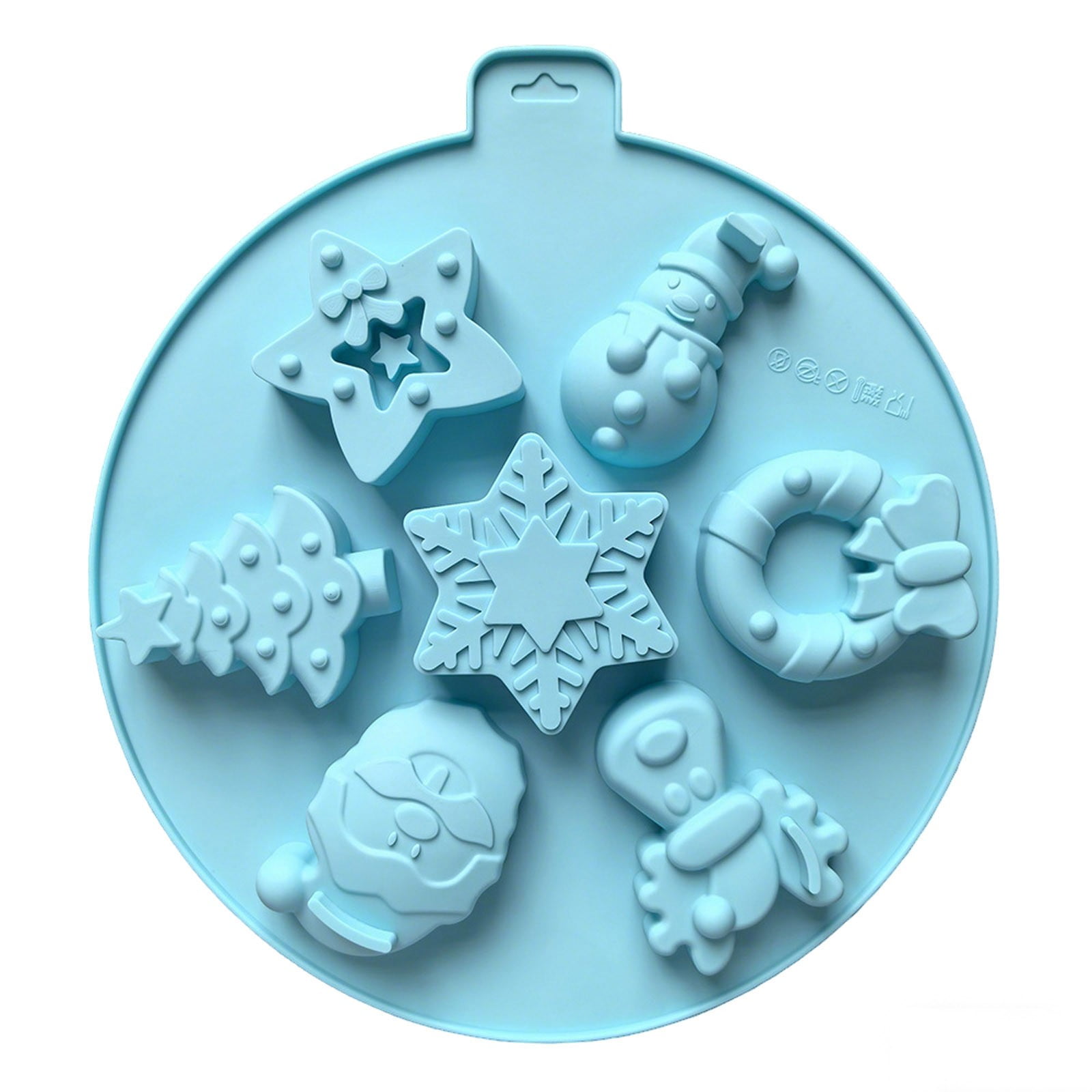 Light Blue 7 Cavity Silicone Mold For Snowman Tree Chocolate Biscuit ...