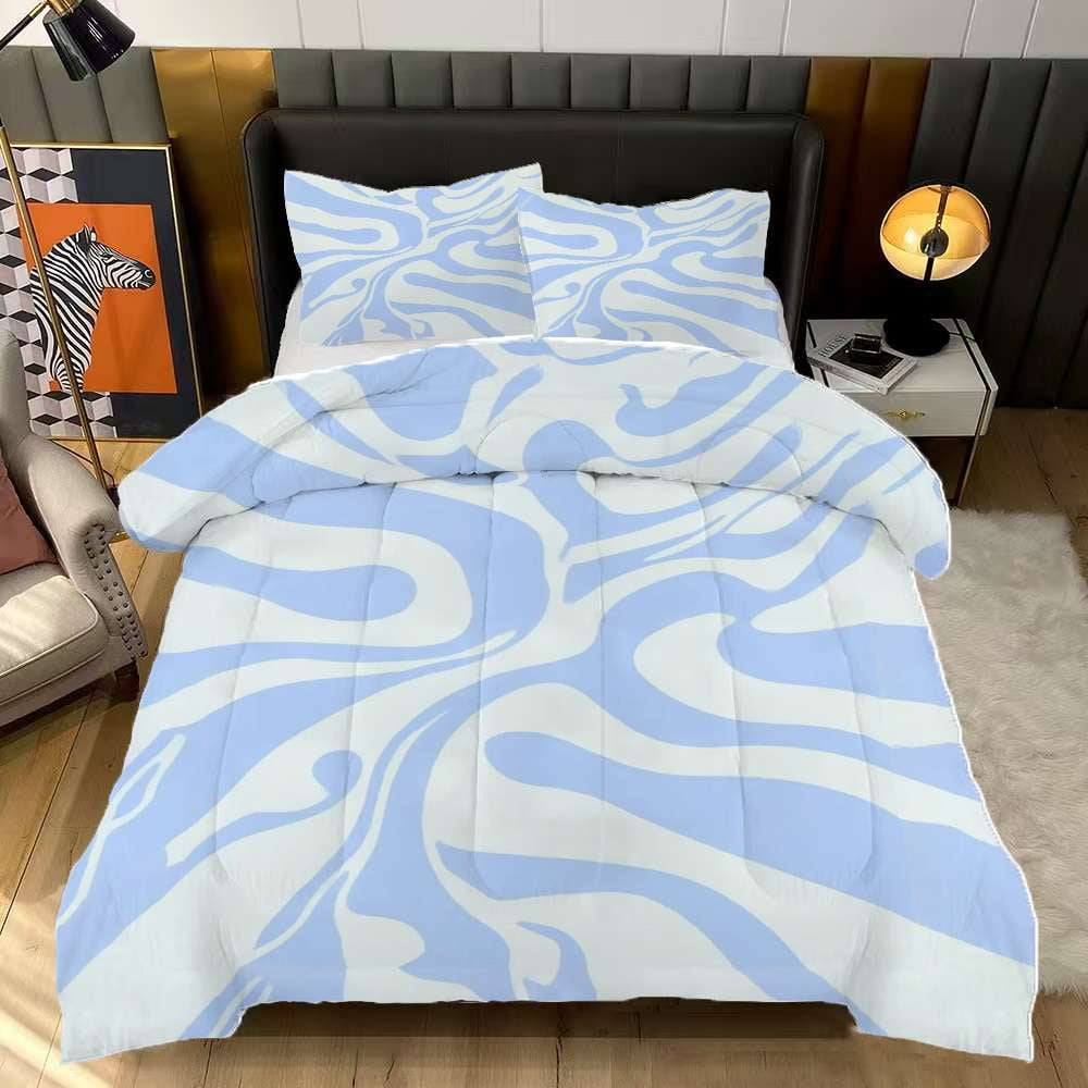 Light Blue Abstract Swirl Pattern Comforter Set Full Size Bedding Set ...