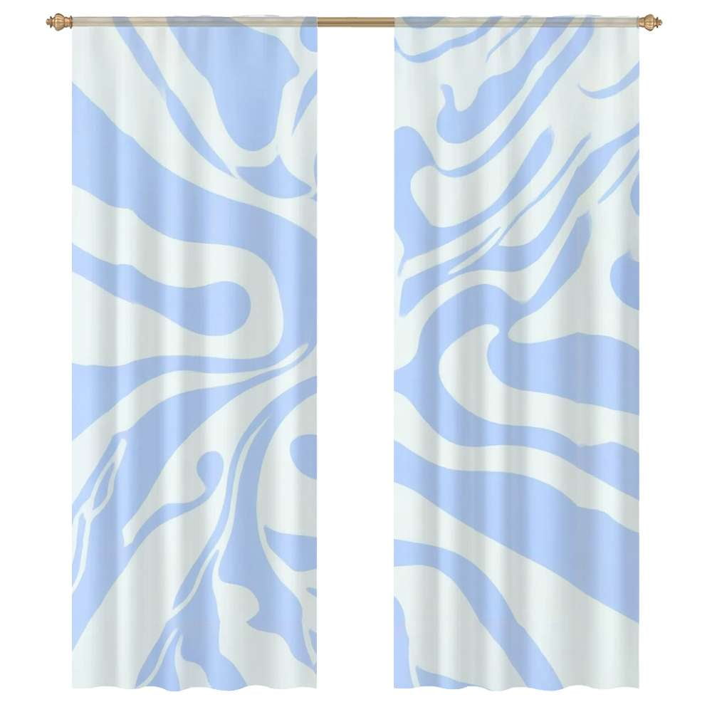 Light Blue Abstract Swirl Pattern Sheer Voile Curtain Window Tulle ...