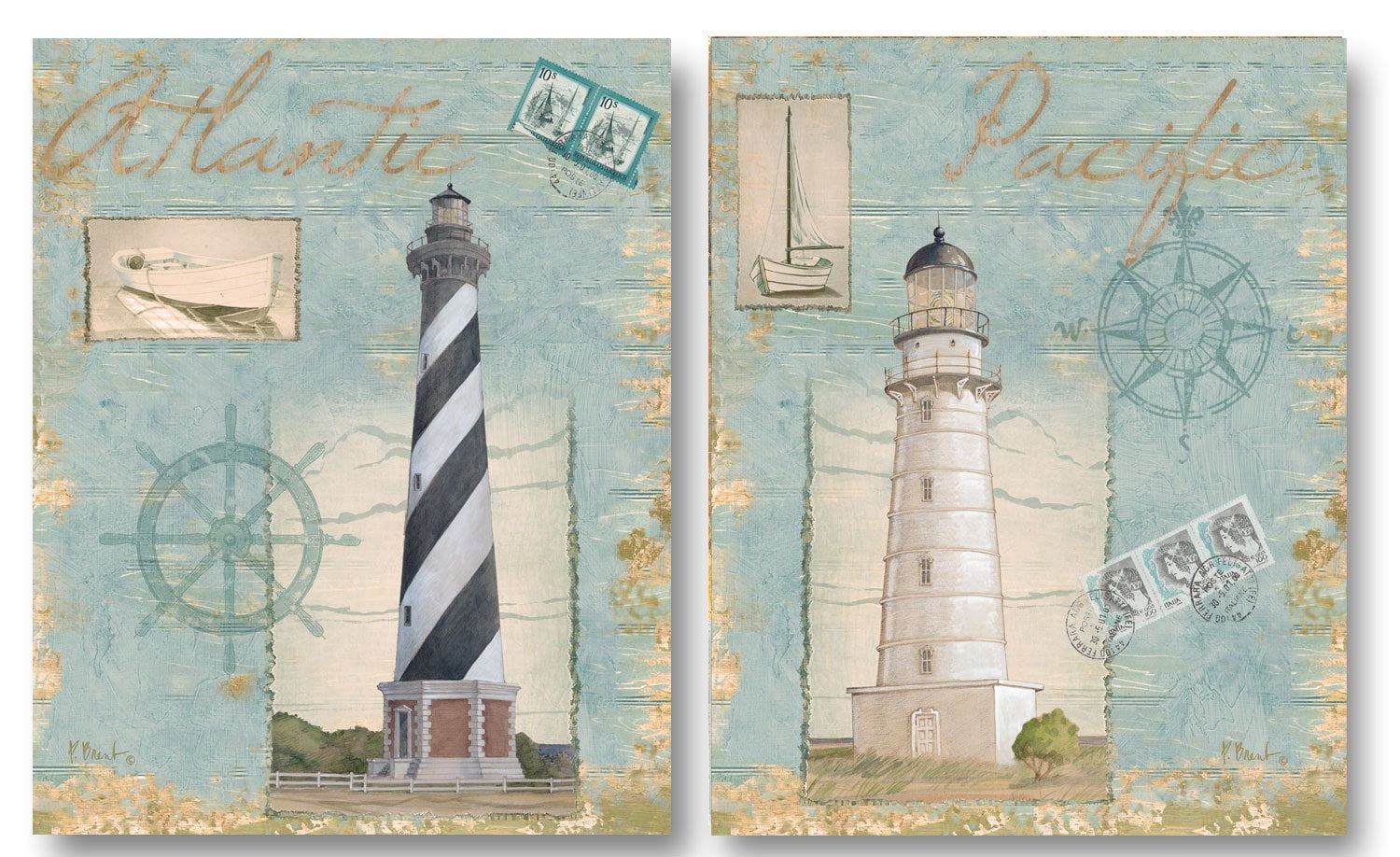 Light Blue Atlantic and Pacific Oceanside Lighthouse Adult Coastal ...