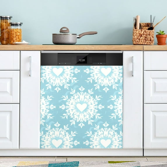 Light Blue Background Christmas Snowflakes with Hearts Dishwasher ...