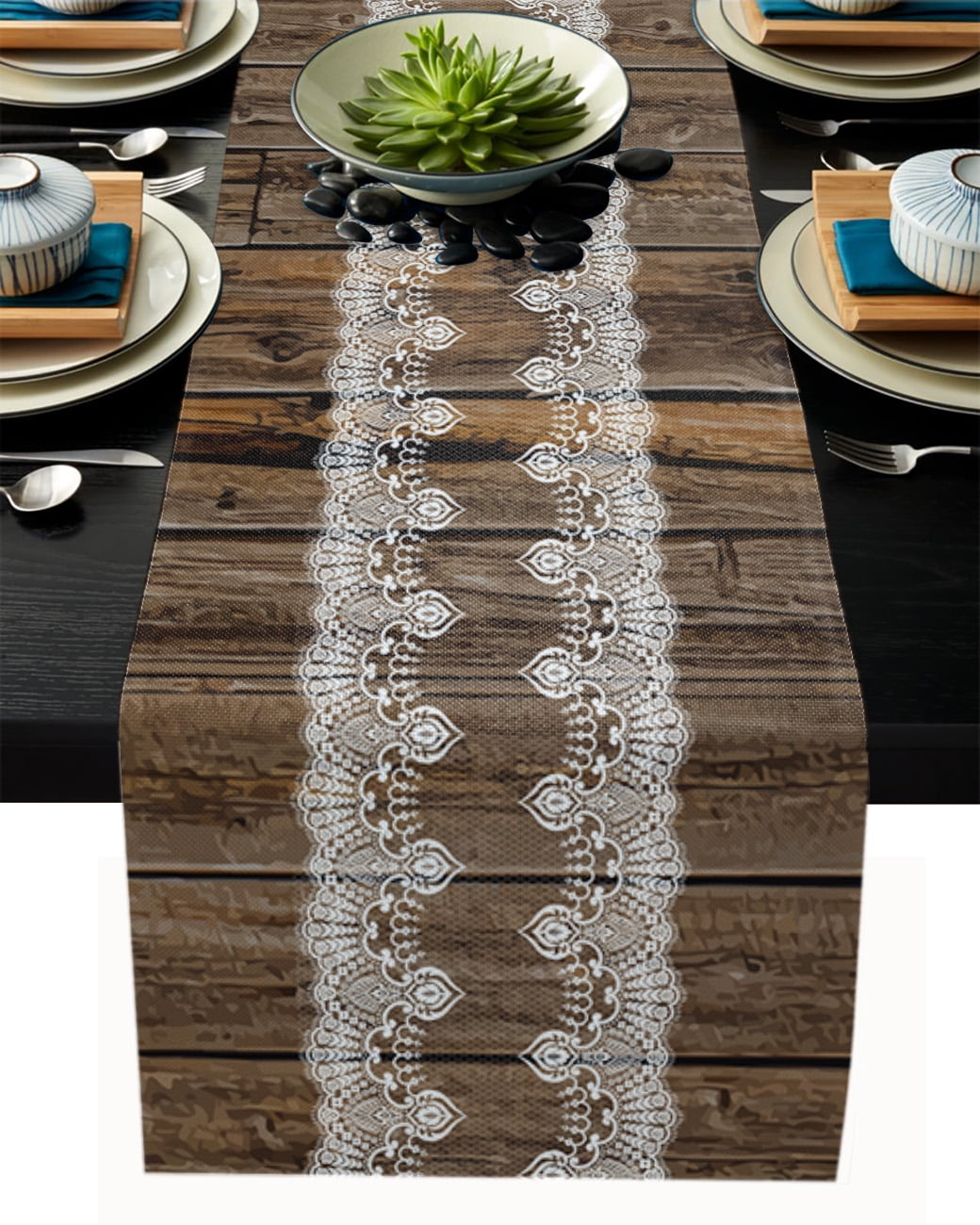 Light Blue Background Lace Leaves Table Runner Wedding Party r Modern ...