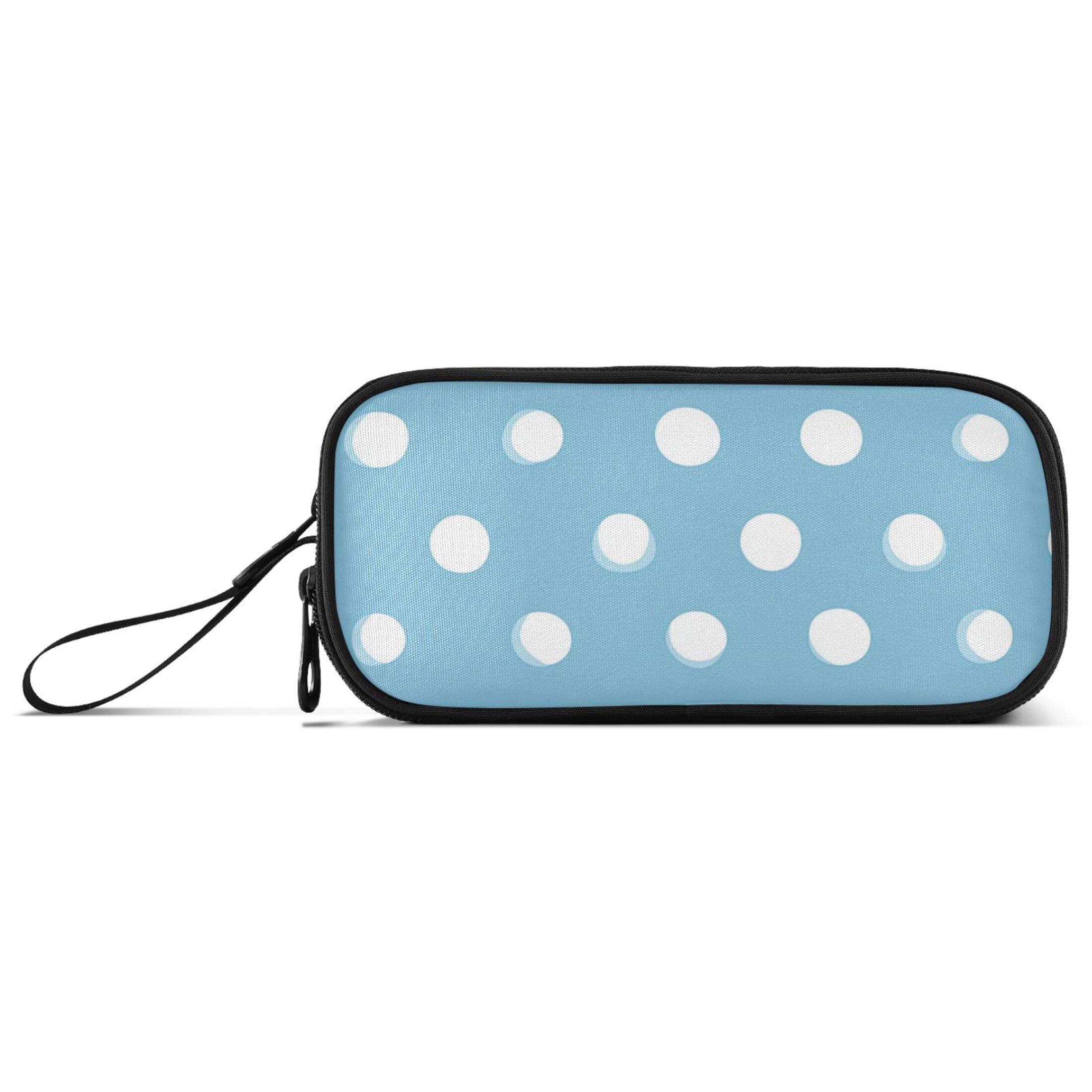 Light Blue Background White Dots Pencil Case Stationary Holder Pen Bag Pencil Pouch Tool ...