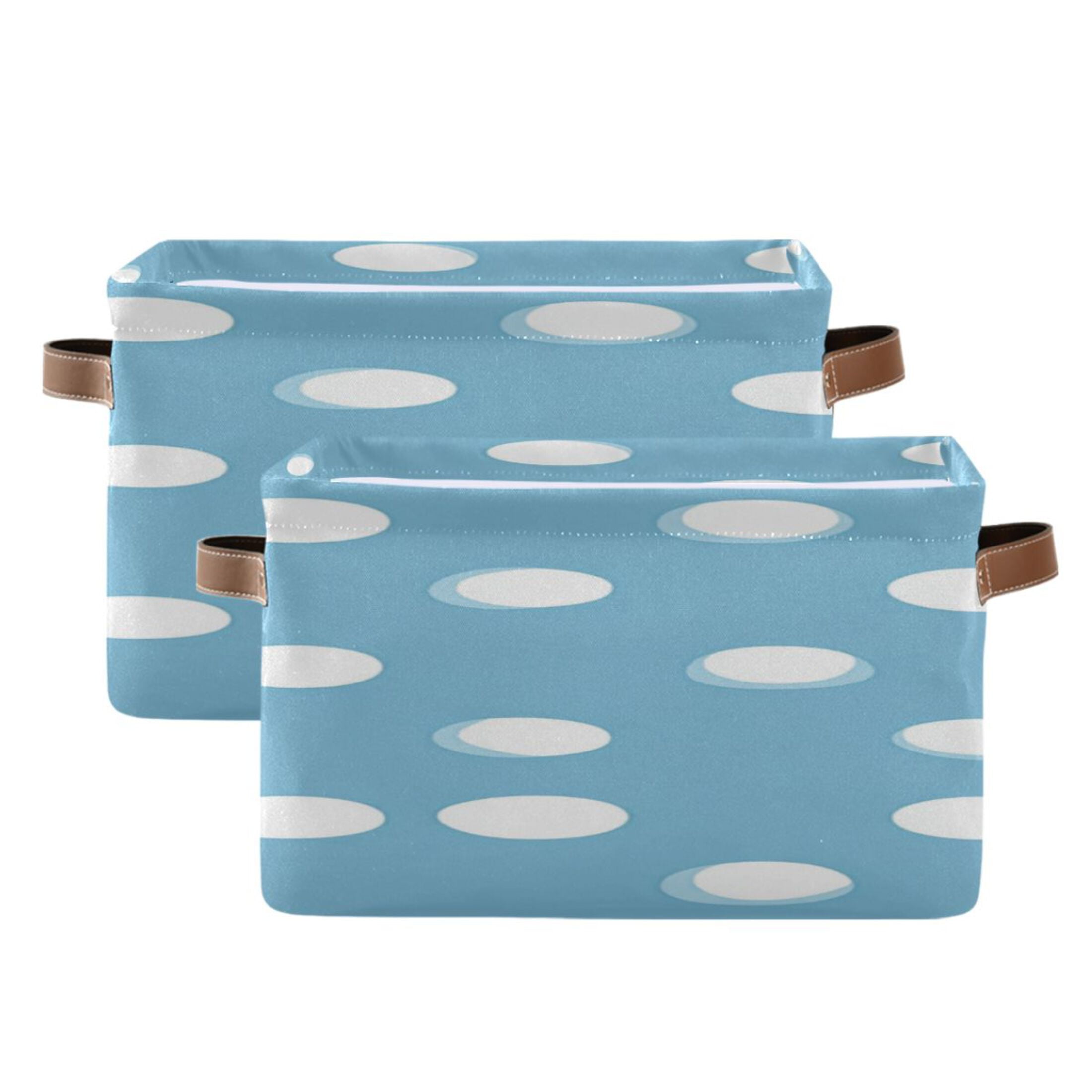 Light Blue Background White Dots Square Storage Bins with Handles ...