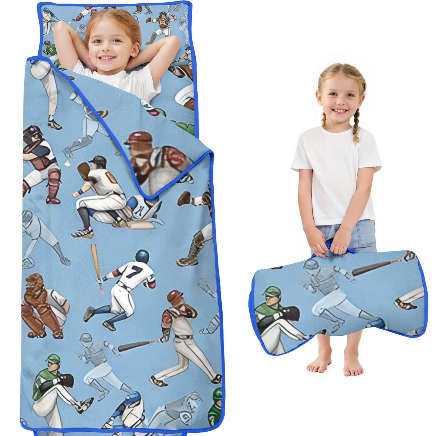 Light Blue Baseball Players Pattern Toddler Nap Mats for Kids Preschool ...