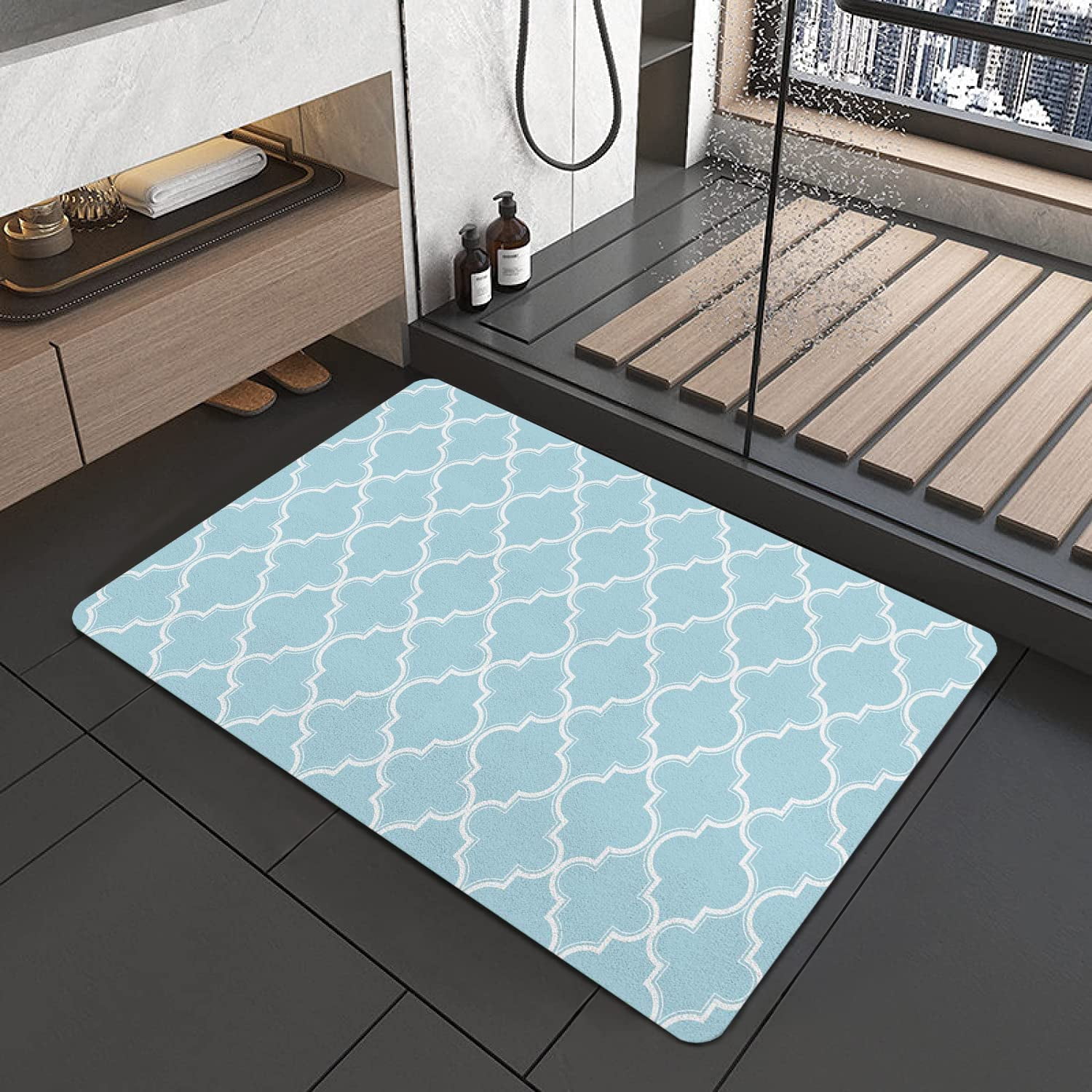 Light Blue Bath Mat 20"x32" Non Slip Quick Dry Super Water Absorbent ...