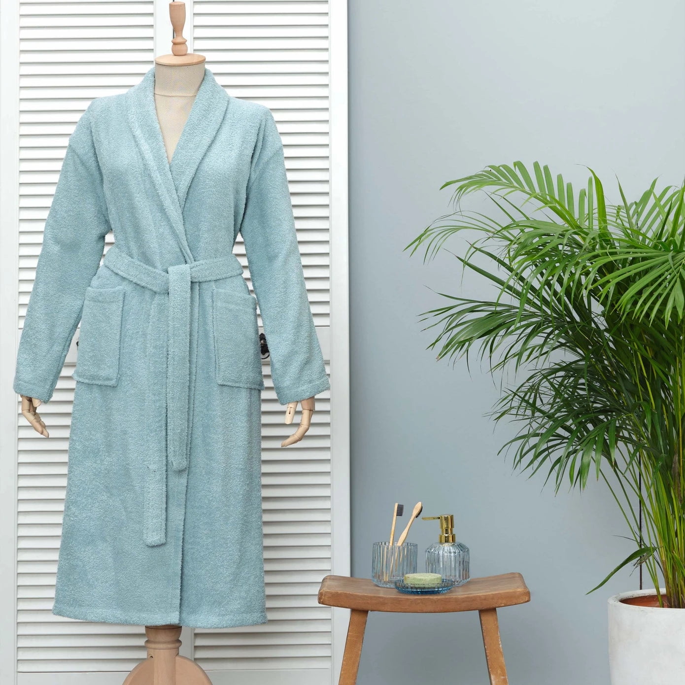 Light Blue Bathrobe 100% Cotton - Walmart.com