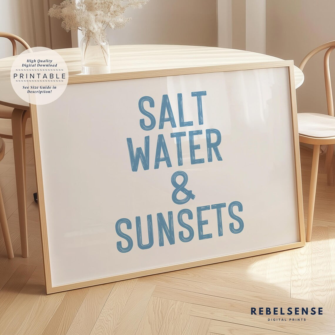 Light Blue Beachy Print, Blue Coastal Aesthetic Print, Horizontal ...